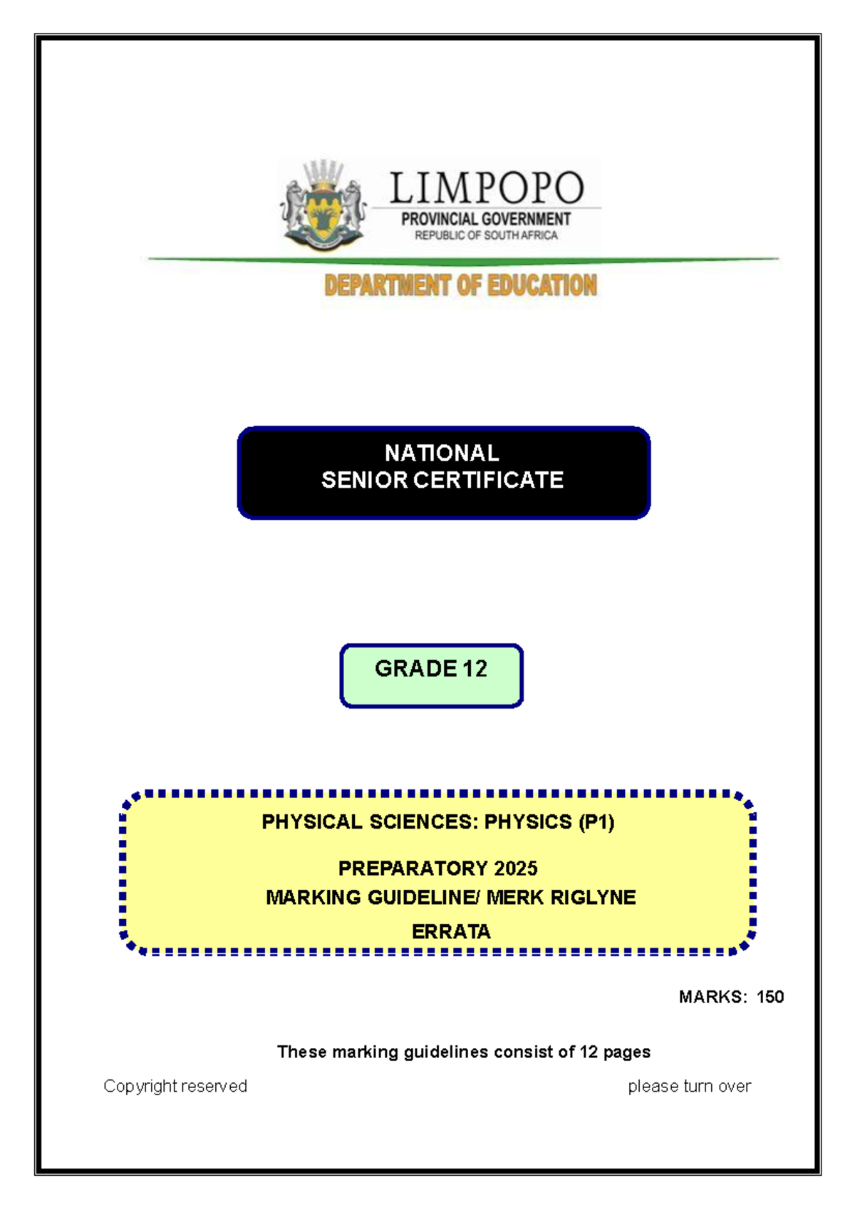 PS Gr 12 Trial 2025 Physical Sciences (P1) Marking Guidelines - Studocu