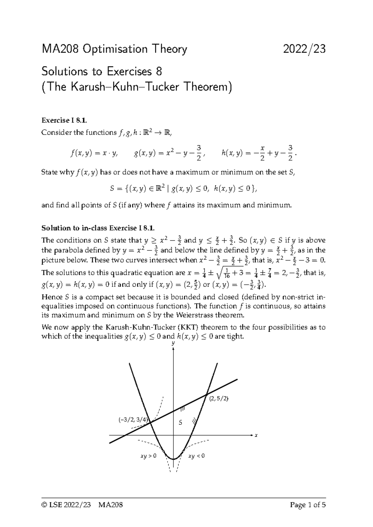 08 Solutions MA208 2022/23 - MA208 Optimisation Theory 2022/ Solutions to Exercises 8 (The - Studocu