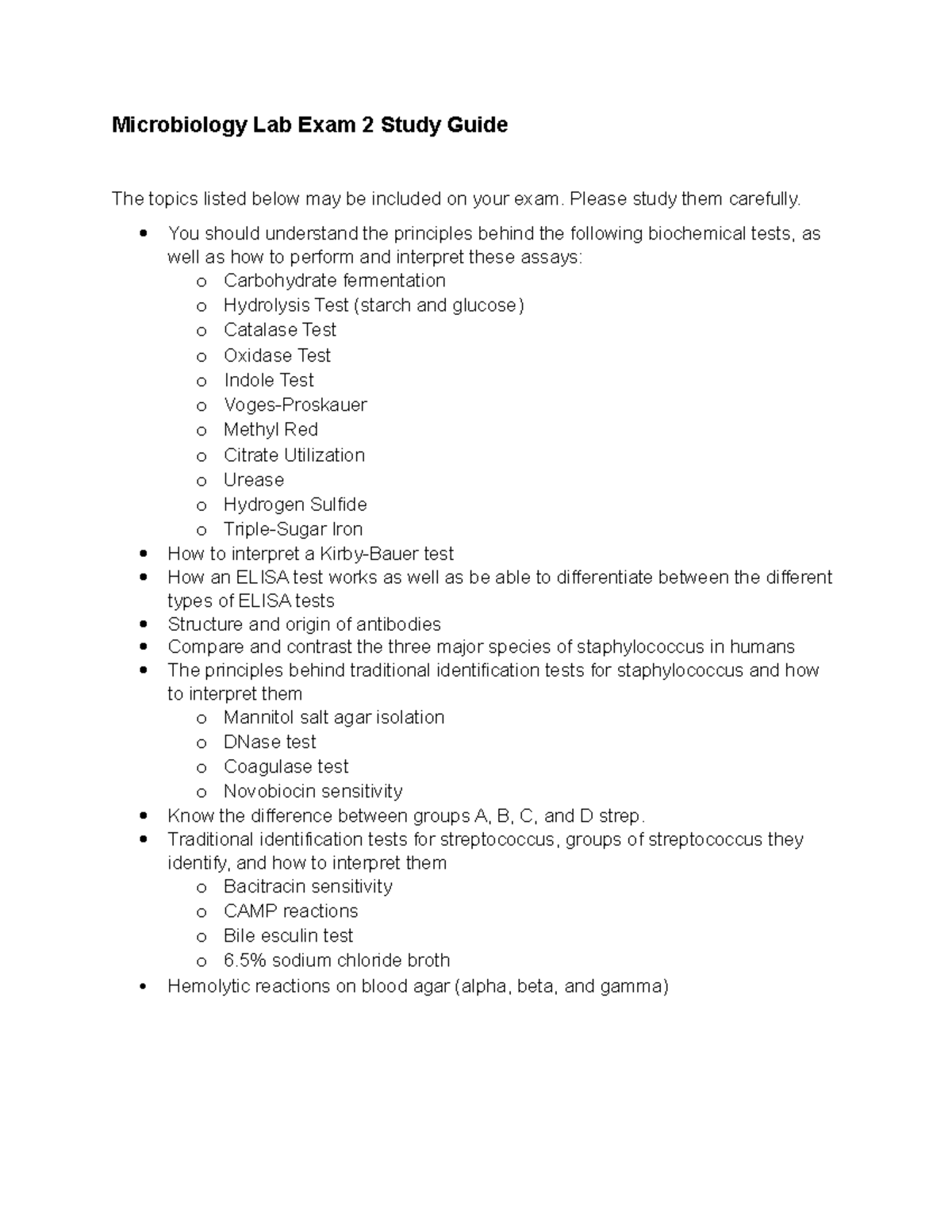 Microbiology Lab Exam 2 Review Guide: Key Concepts & Tests - Studocu