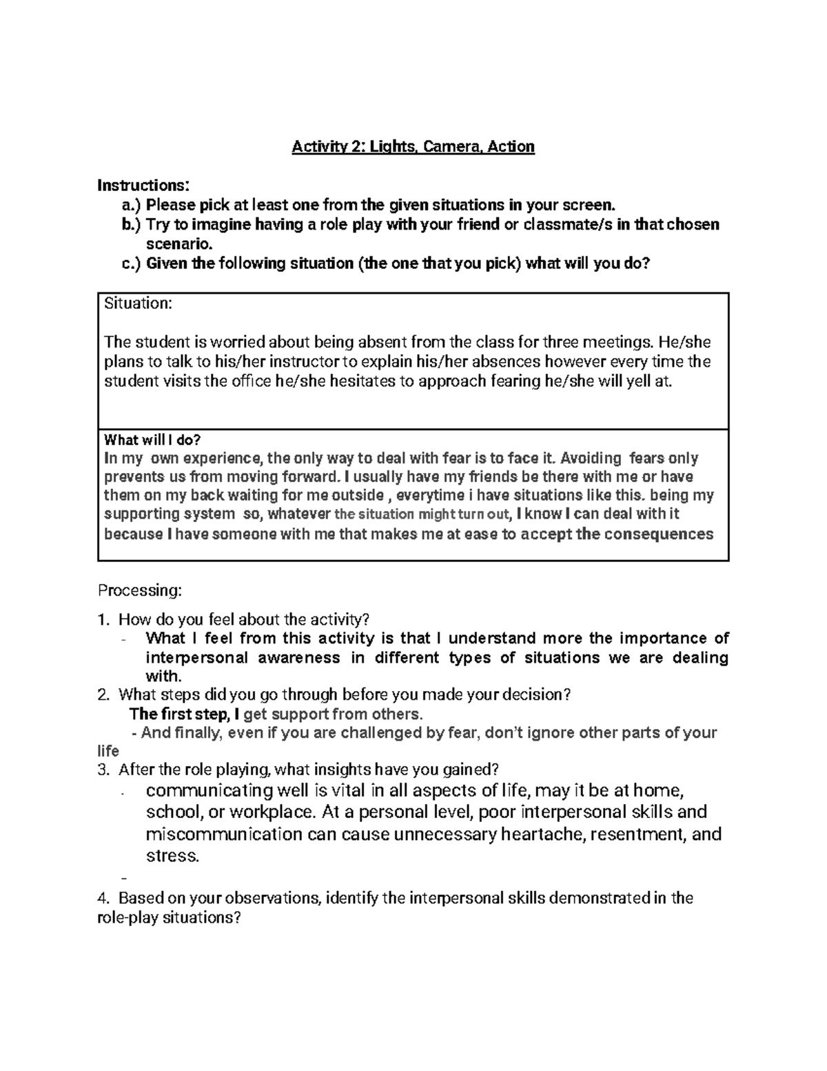 SE 103 - Activity 3: Role Playing Interpersonal Skills Insights - Studocu