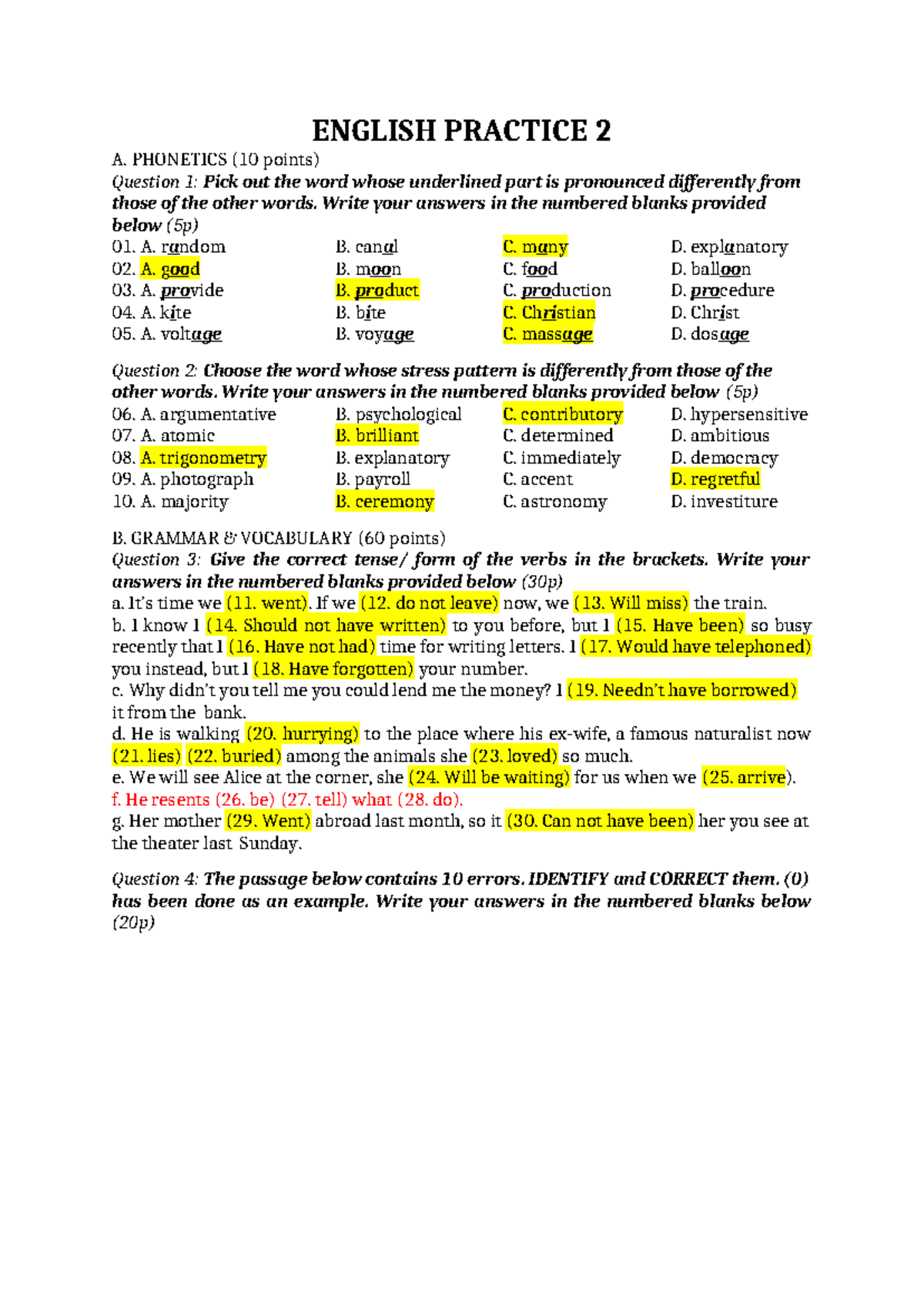 ENGLISH PRACTICE 2: PHONETICS, GRAMMAR, READING & USE OF ENGLISH - Studocu