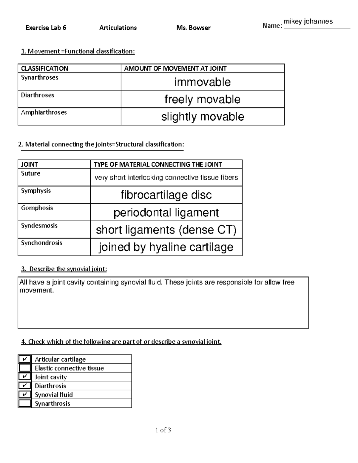 A&P Lab 6 - Articulations Overview for OCCC - Studocu