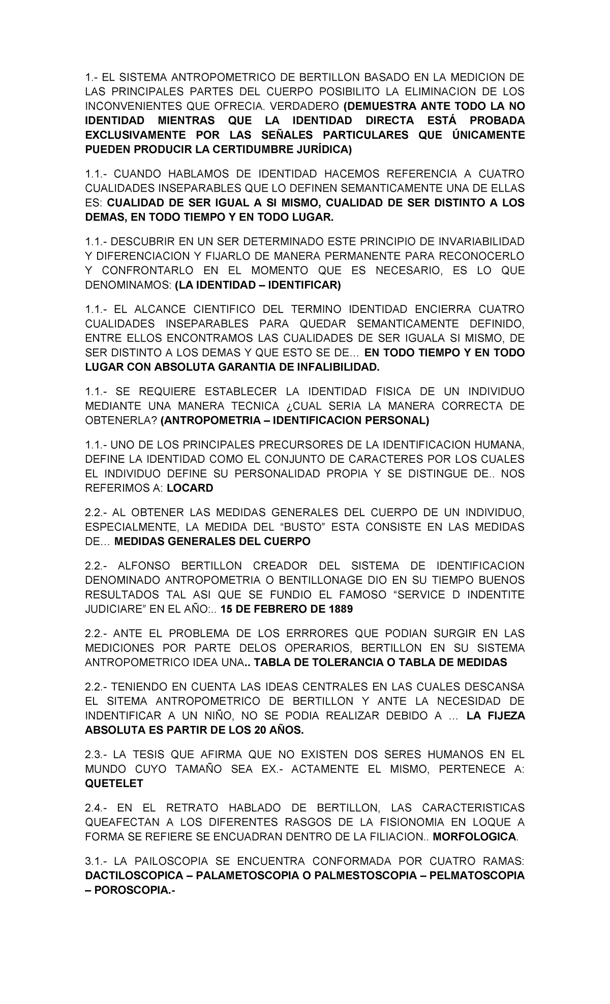 Parcial 1 TECN. DE IDENTIFICACIÓN HUMANA: Antropometría y Papiloscopía ...