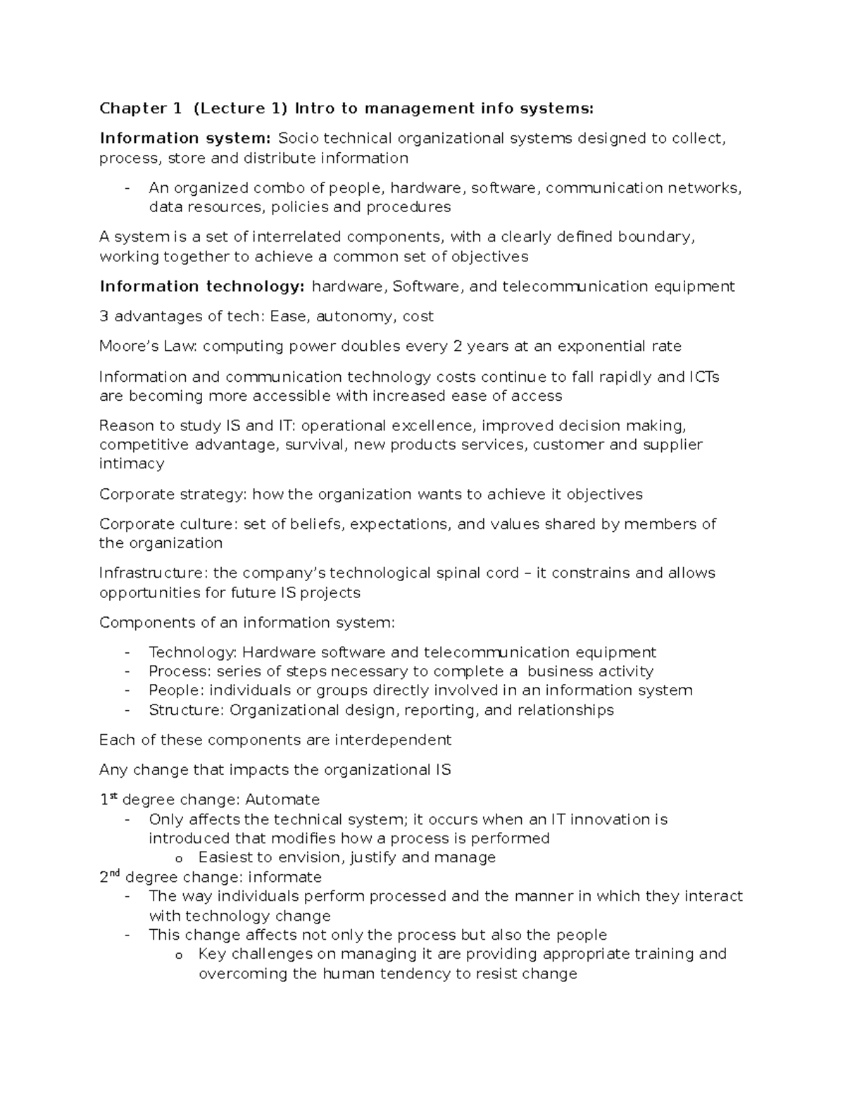 Lecture Notes: Intro to Management Info Systems (MIS 101) and Decision ...