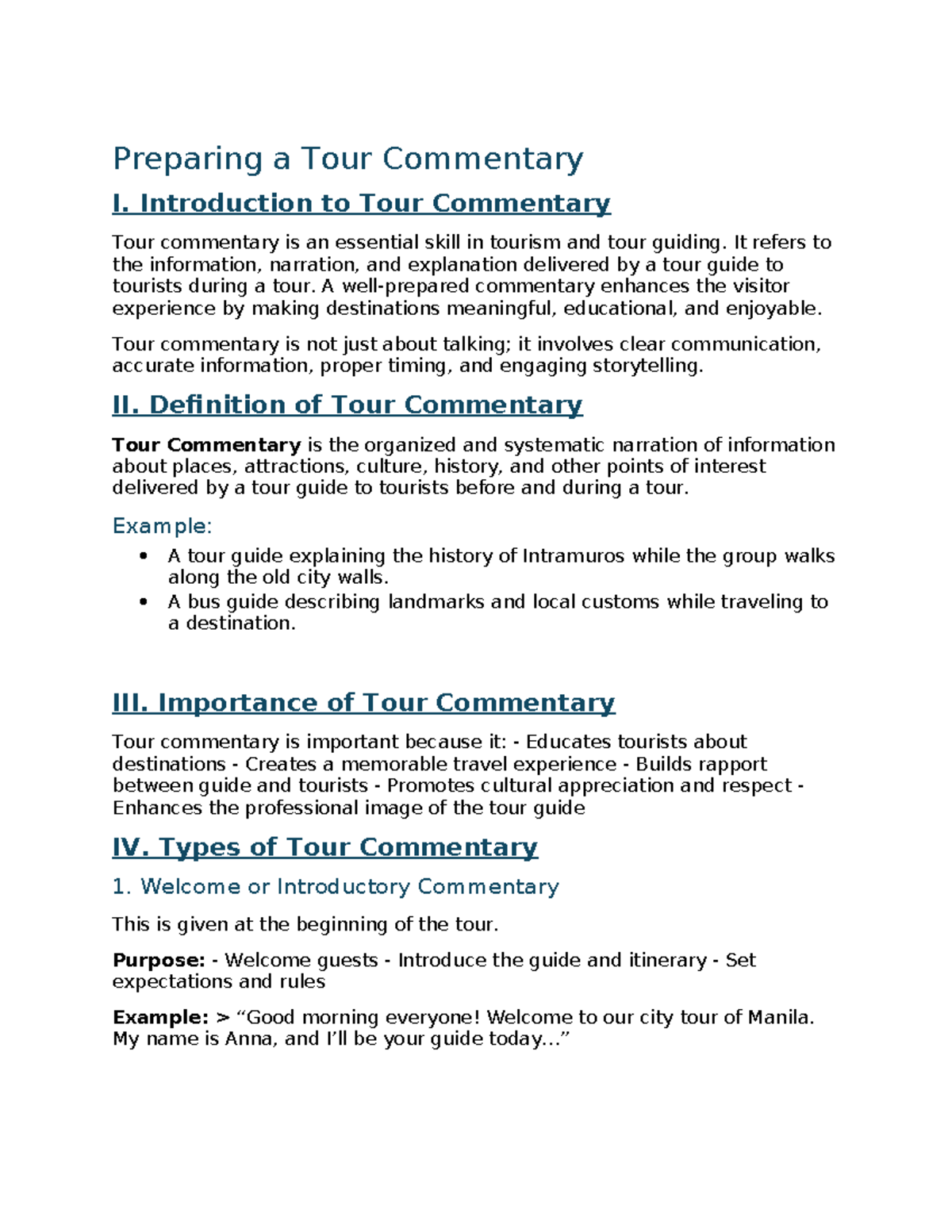 Tour Commentary Preparation Guide: Skills & Types Explained - Studocu