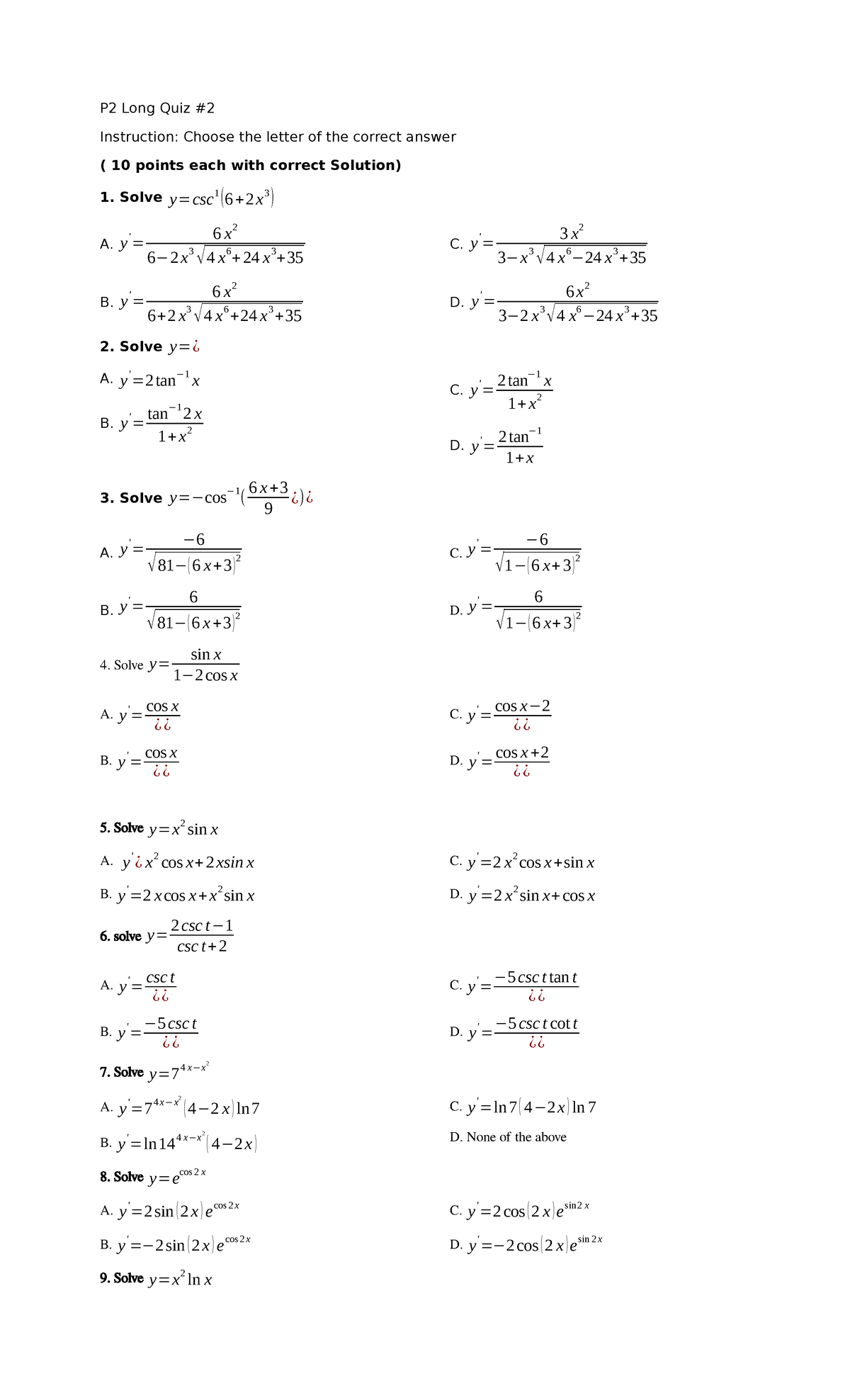 P2 Long Quiz #2 Solutions and Answers - Studocu