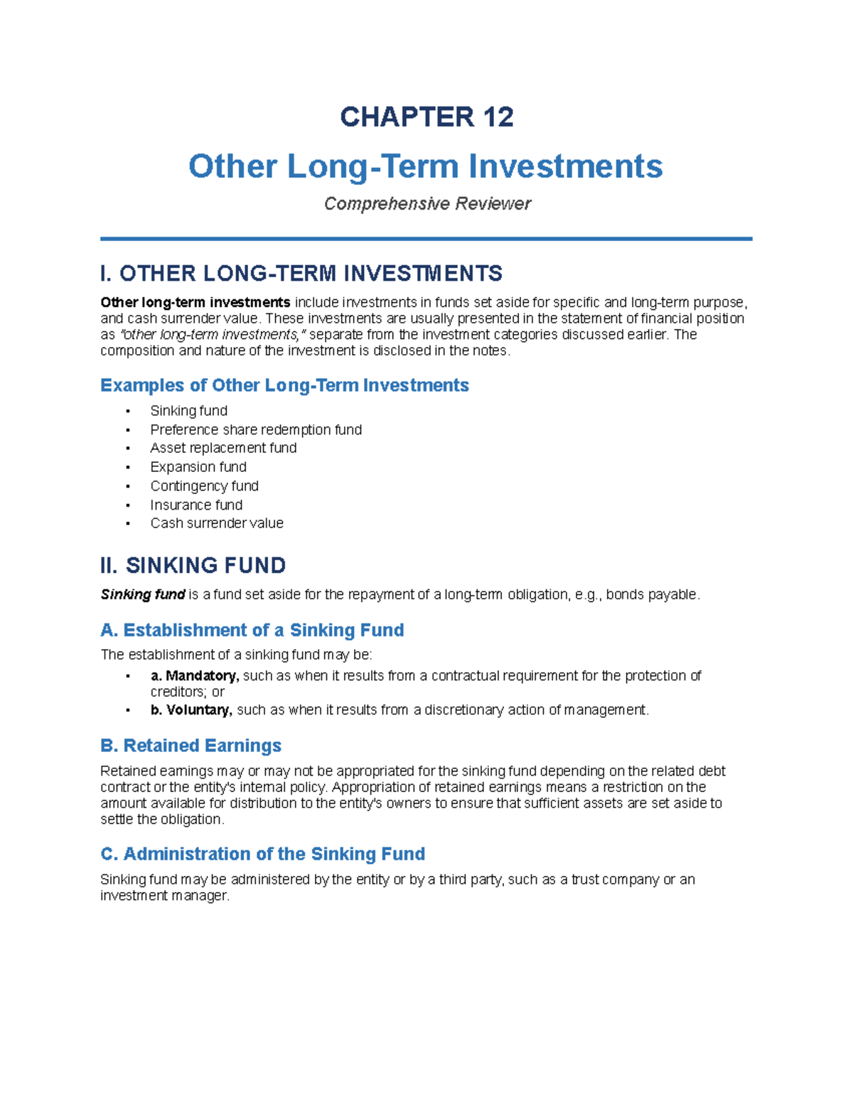 CHAP 12 Other Investments Comprehensive Review Notes - Studocu