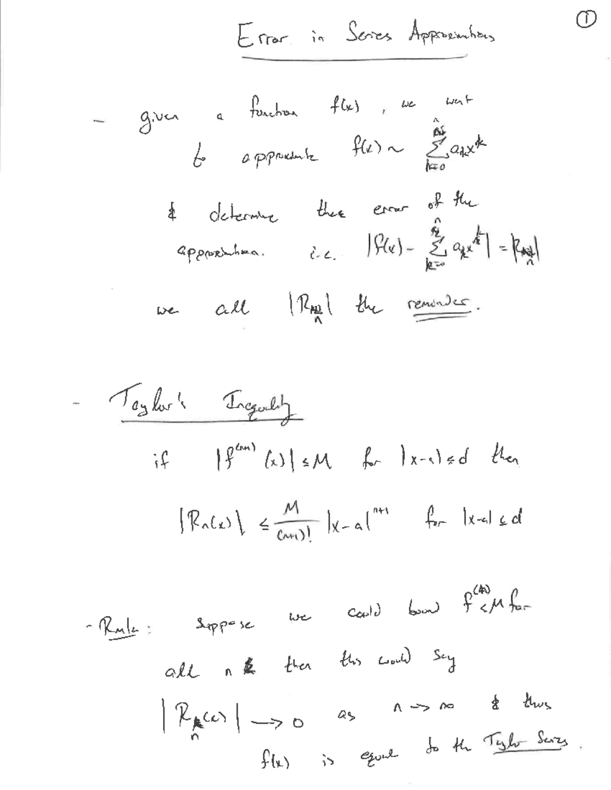 Lec 10 - Error in Series Approximations and Taylor Polynomials - Studocu