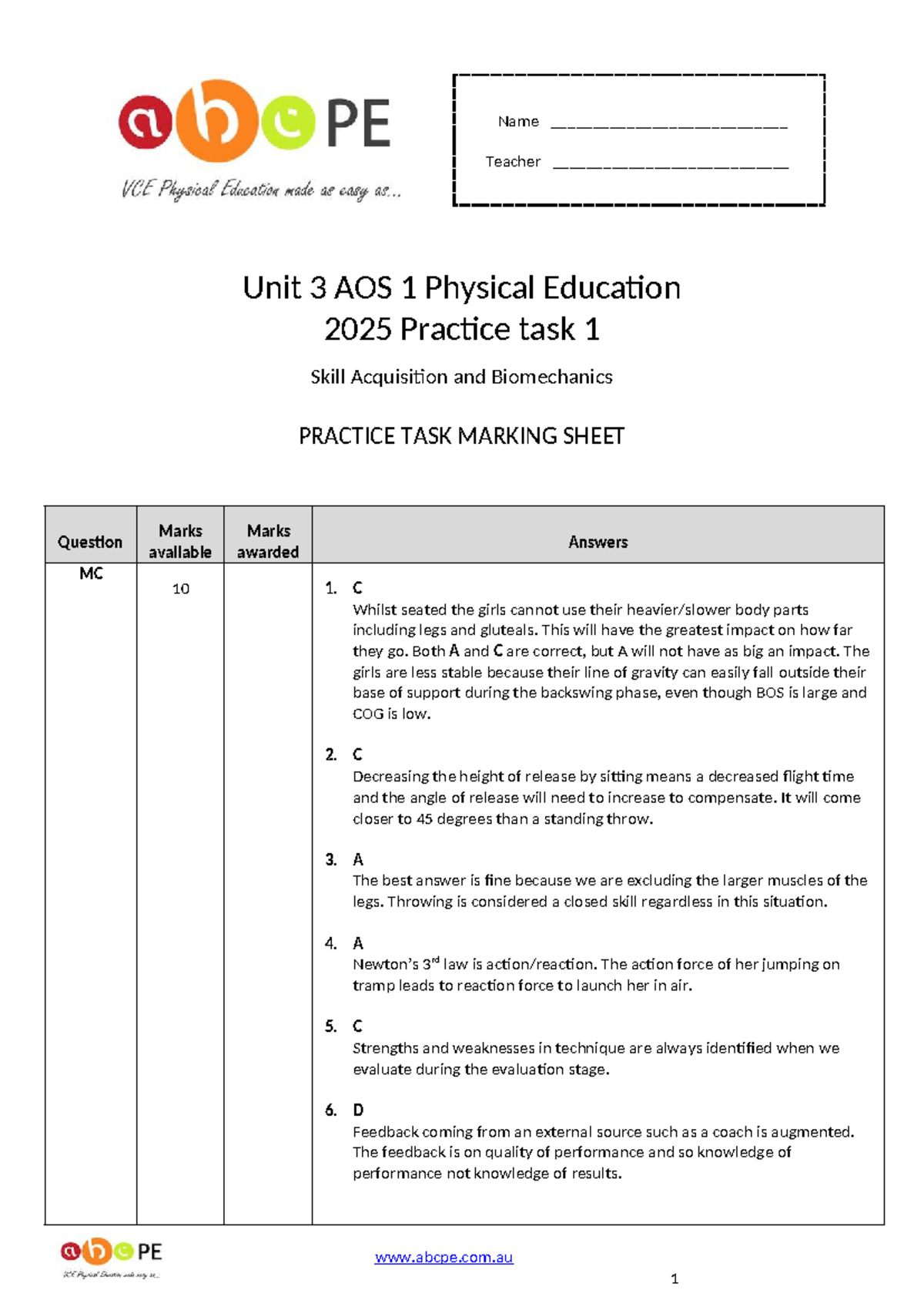 Abc PE 2025 Unit 3 AOS 1 Practice Task 1: Skill Acquisition ...