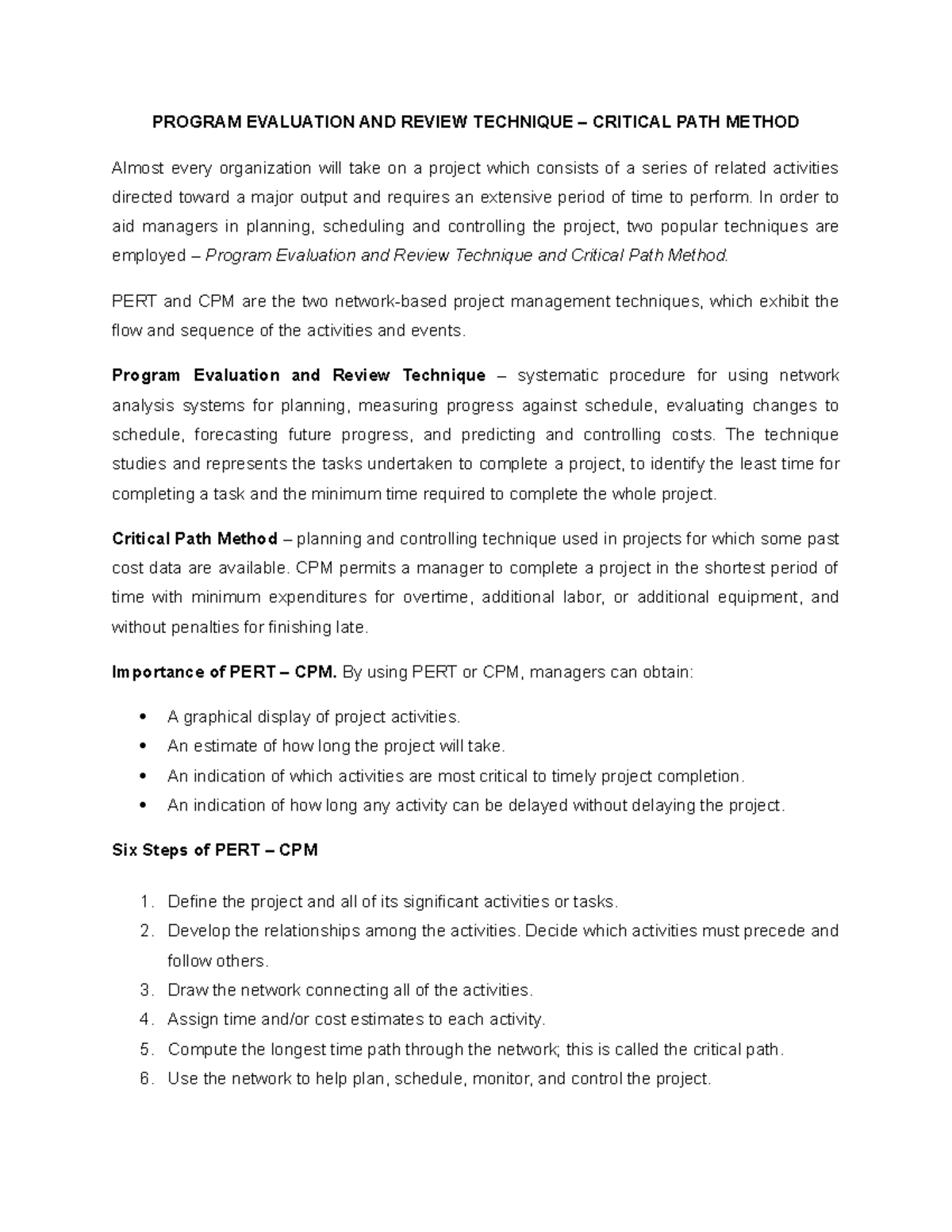 PERT-CPM - A simple guide for PERT-CPM - PROGRAM EVALUATION AND REVIEW ...