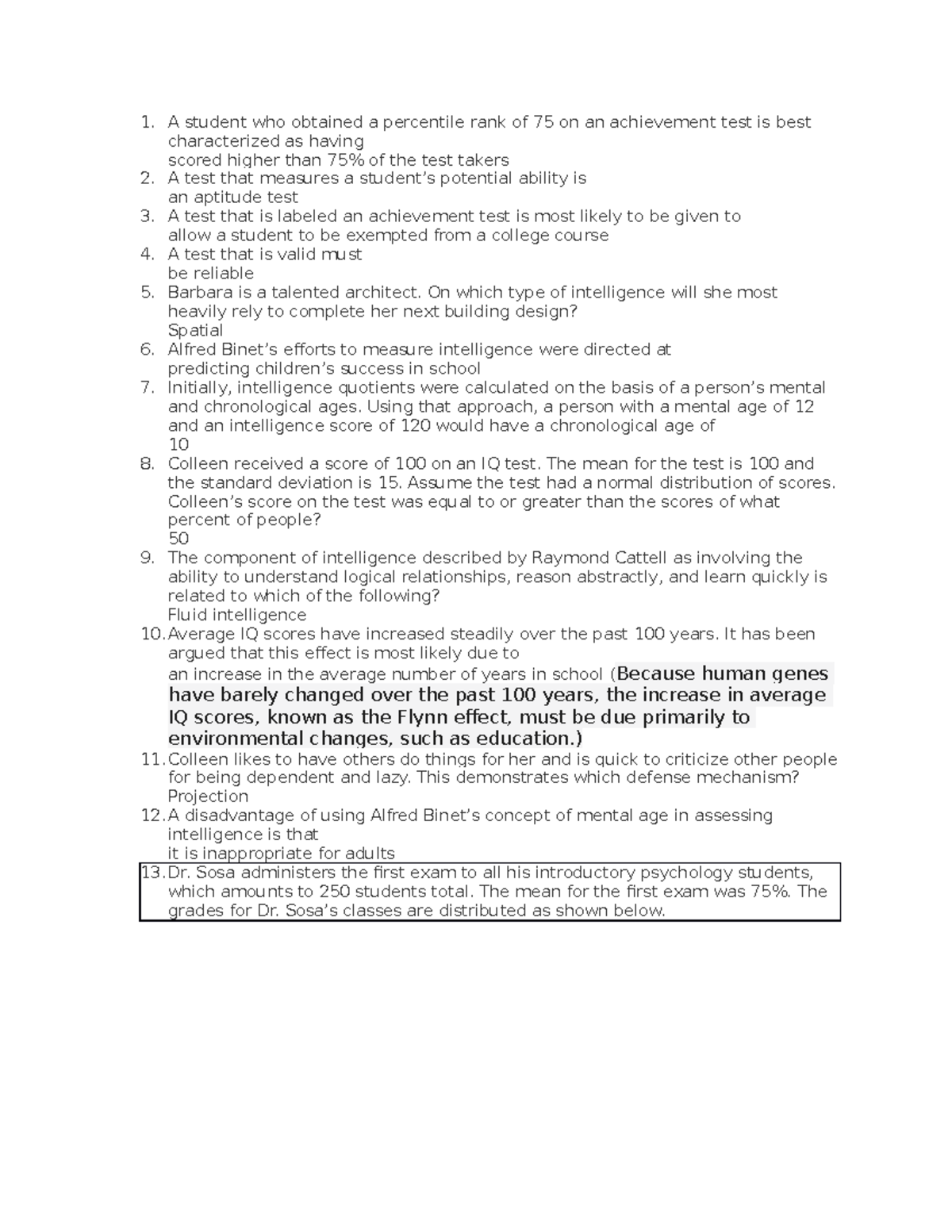 Unit 8 MCQ - Understanding Intelligence Assessment and Measurement ...