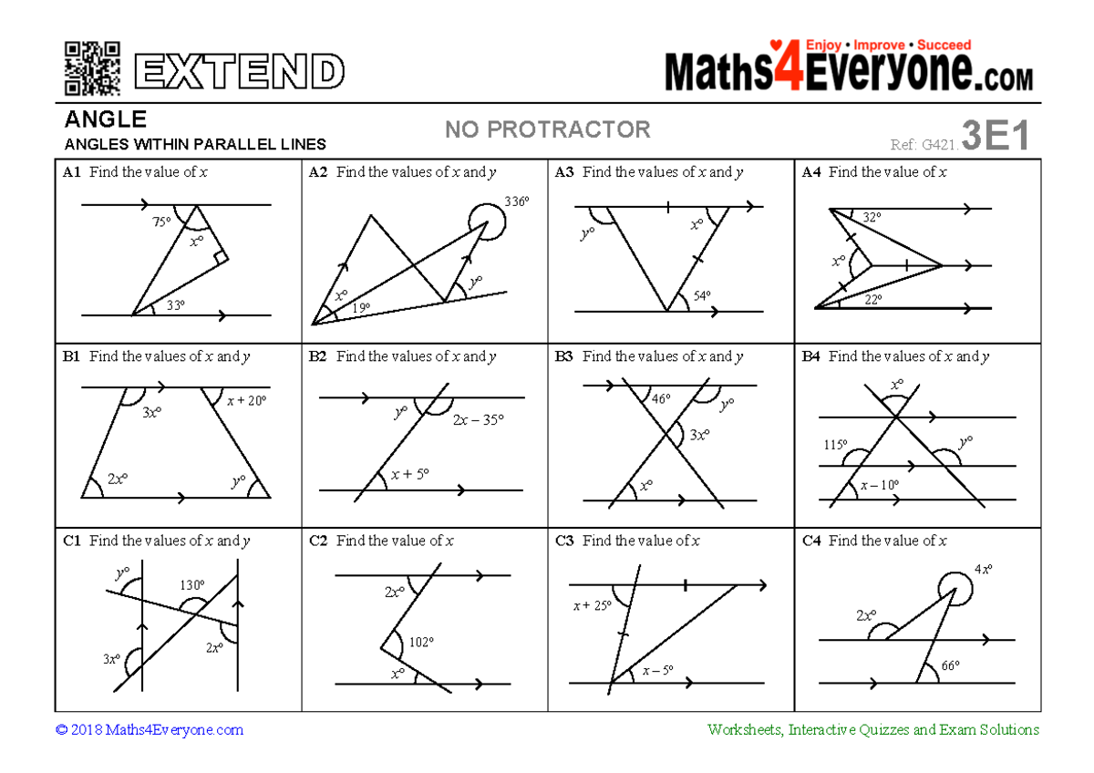 Angles Within Parallel Lines: Finding Values of x and y - Studocu