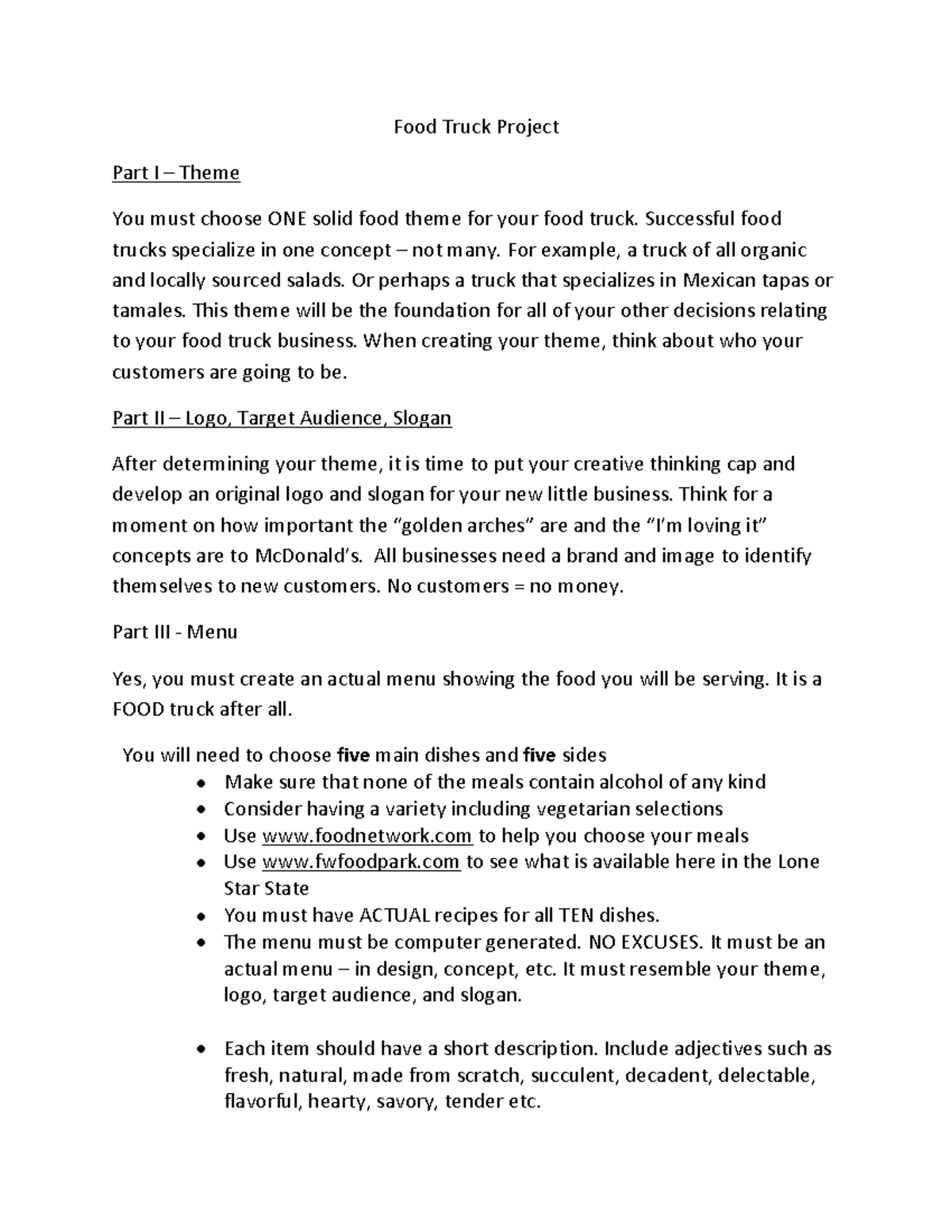 Food Truck Project: Concept, Branding & Menu Development Guide - Studocu