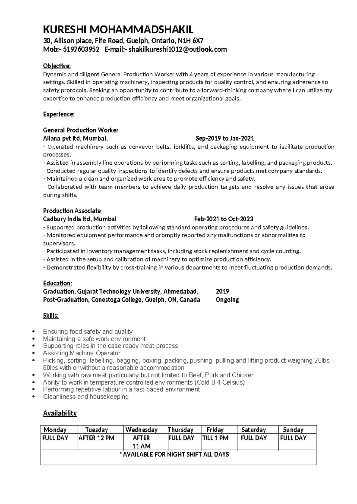 General Production Worker Resume – Experience & Skills Overview - Studocu