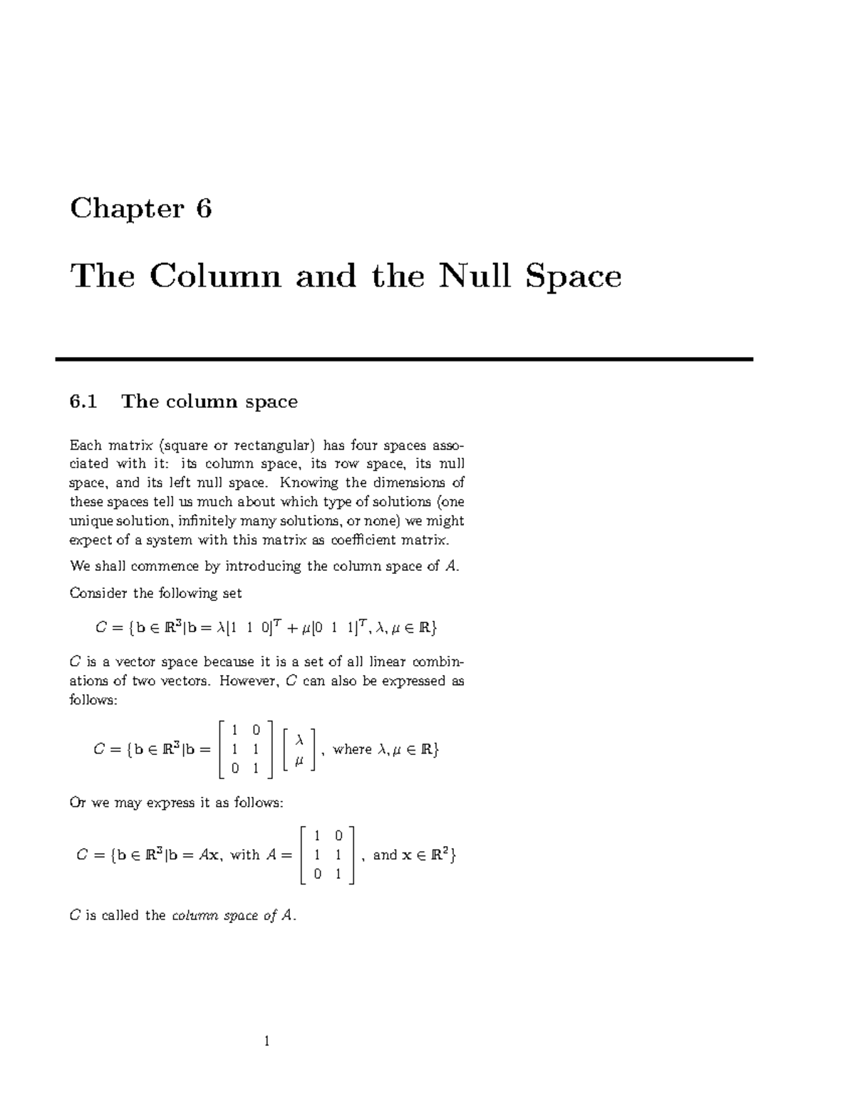 Chapter 6: The Column Space and Null Space in Linear Algebra (LA6 ...