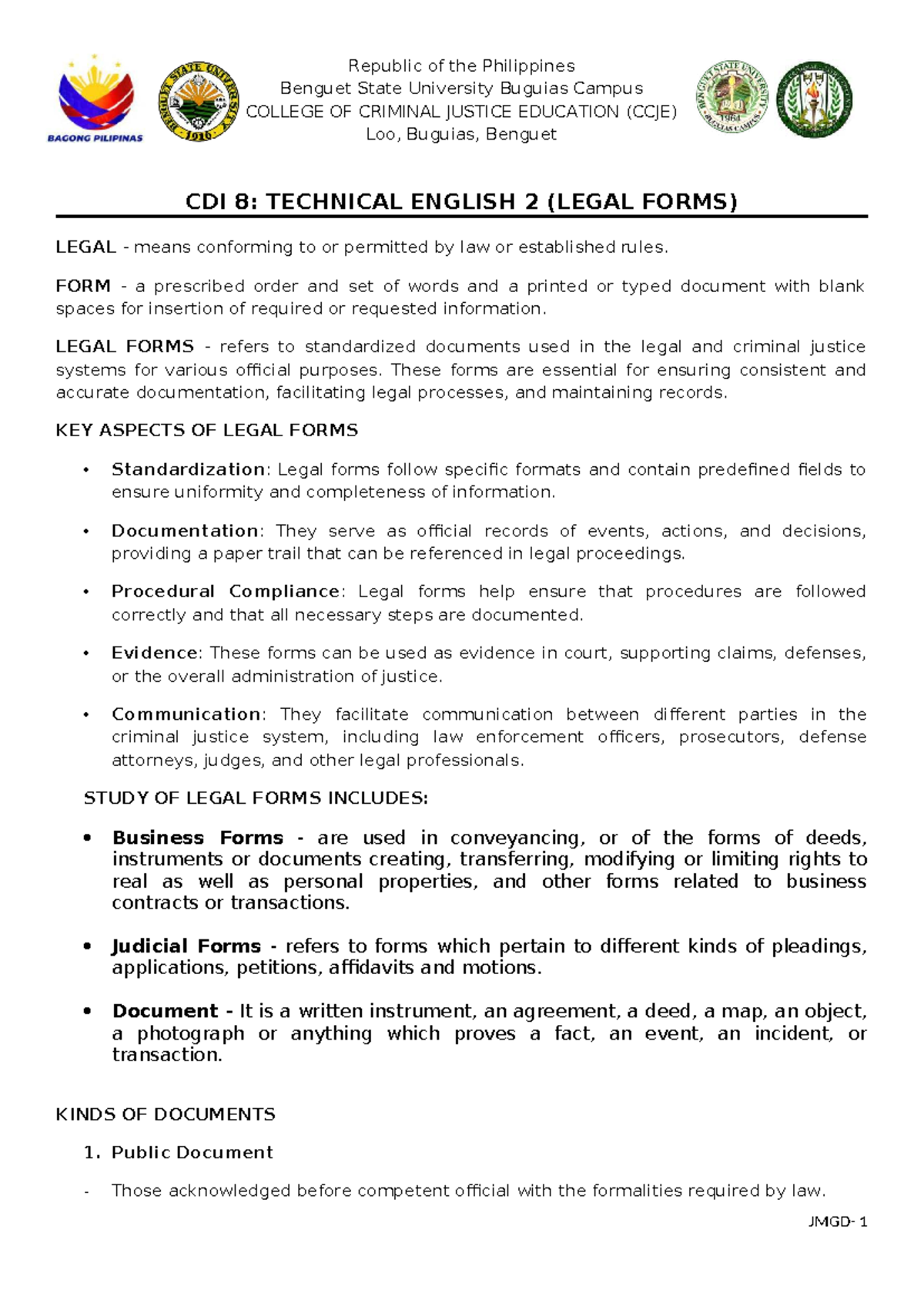 CDI 8: Legal Forms Overview and Essential Notes for Technical English ...