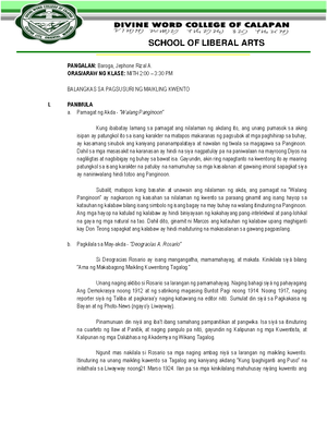 ANG Kalupi - Pagsusuri ng maikling kwento - SCHOOL OF LIBERAL ARTS “Ang ...