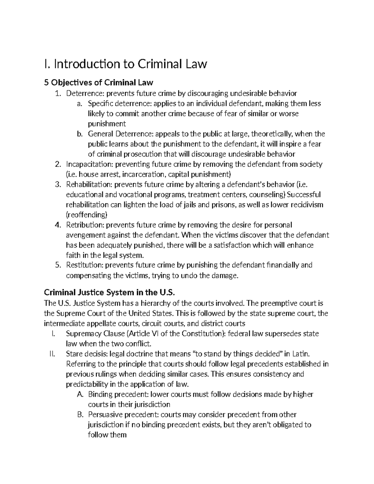 Outline: Introduction to Criminal Law - I. Introduction to Criminal Law ...