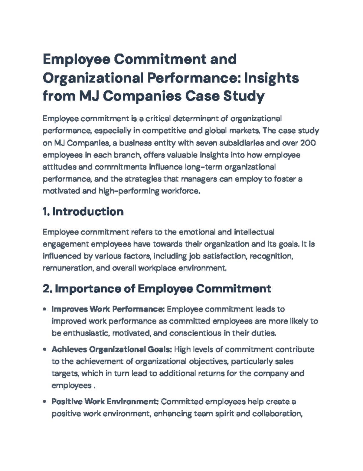 Employee Commitment & Org Performance: Insights from MJ Companies Case ...