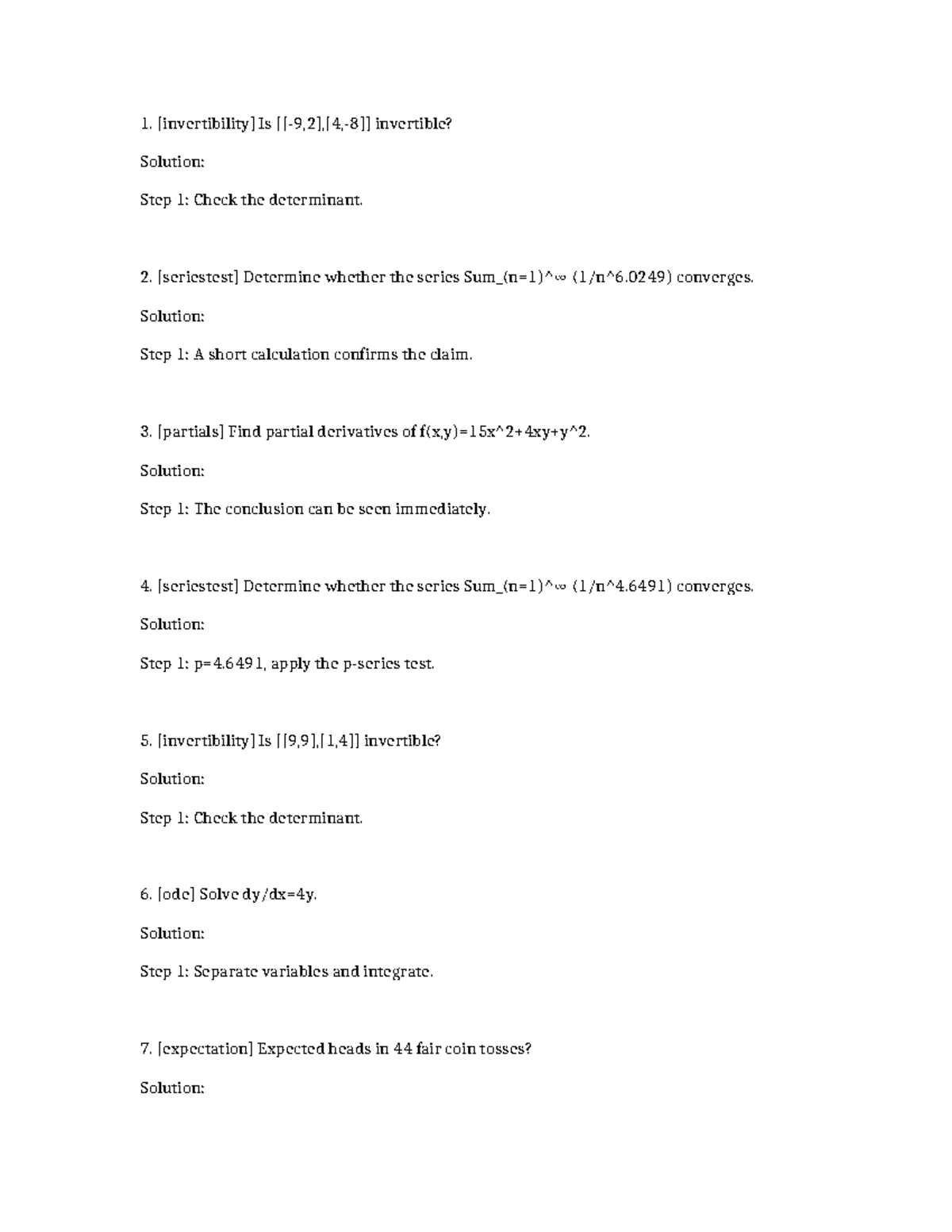 Math 1785/1688: Convergence, Invertibility & Derivatives Solutions ...