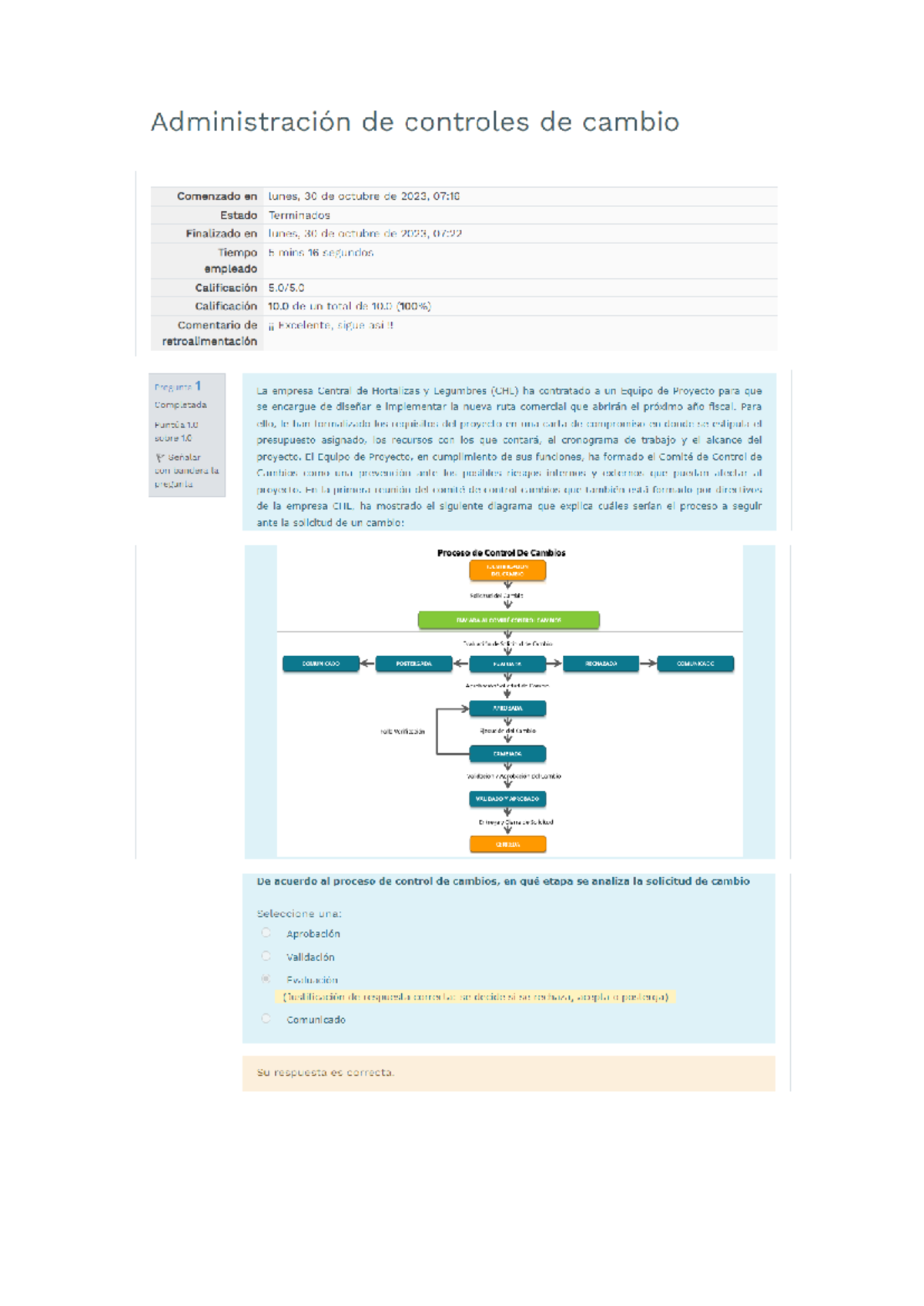 Autocalificable Semana 1: Administración del Control del Cambio - Studocu