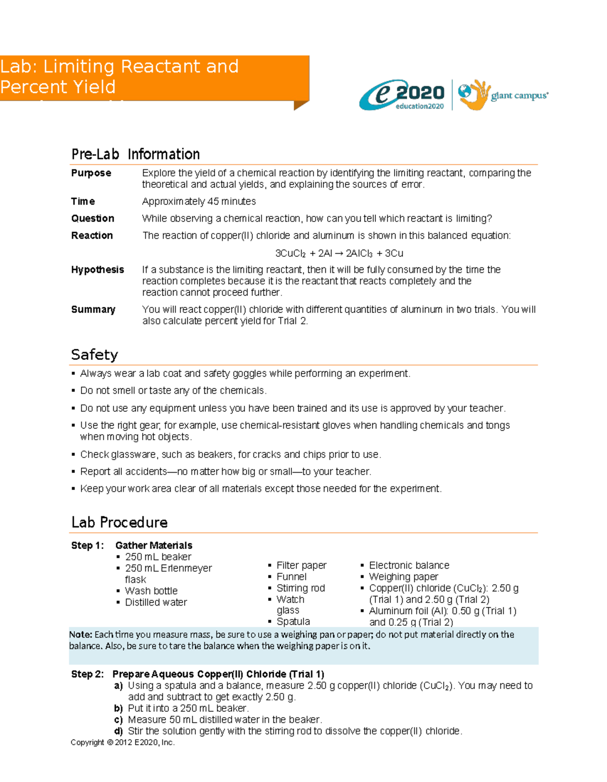 Chemistry Lab: Limiting Reactant & Percent Yield Analysis (CHM101 ...