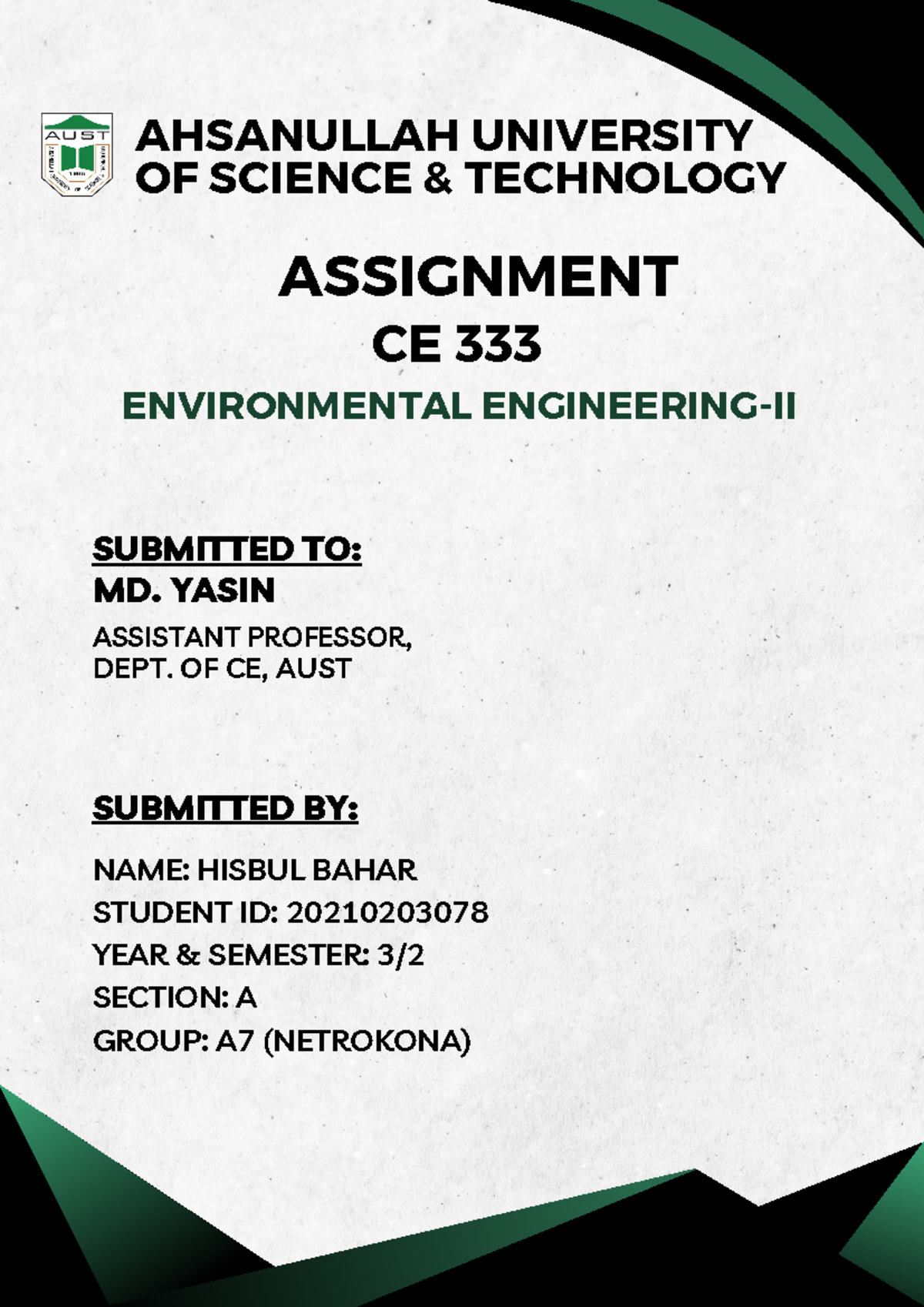 CE 333 - it s a class note of CE 333 - Environment Science - AHSANULLAH ...