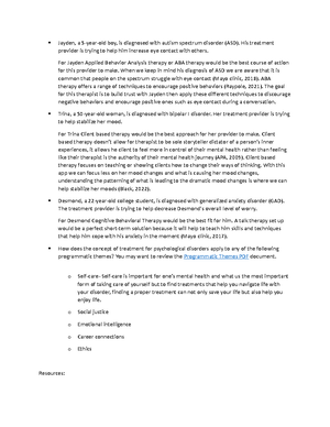 MOD 5 Discussion - 5-1 Discussion: Treatment Approaches for ...