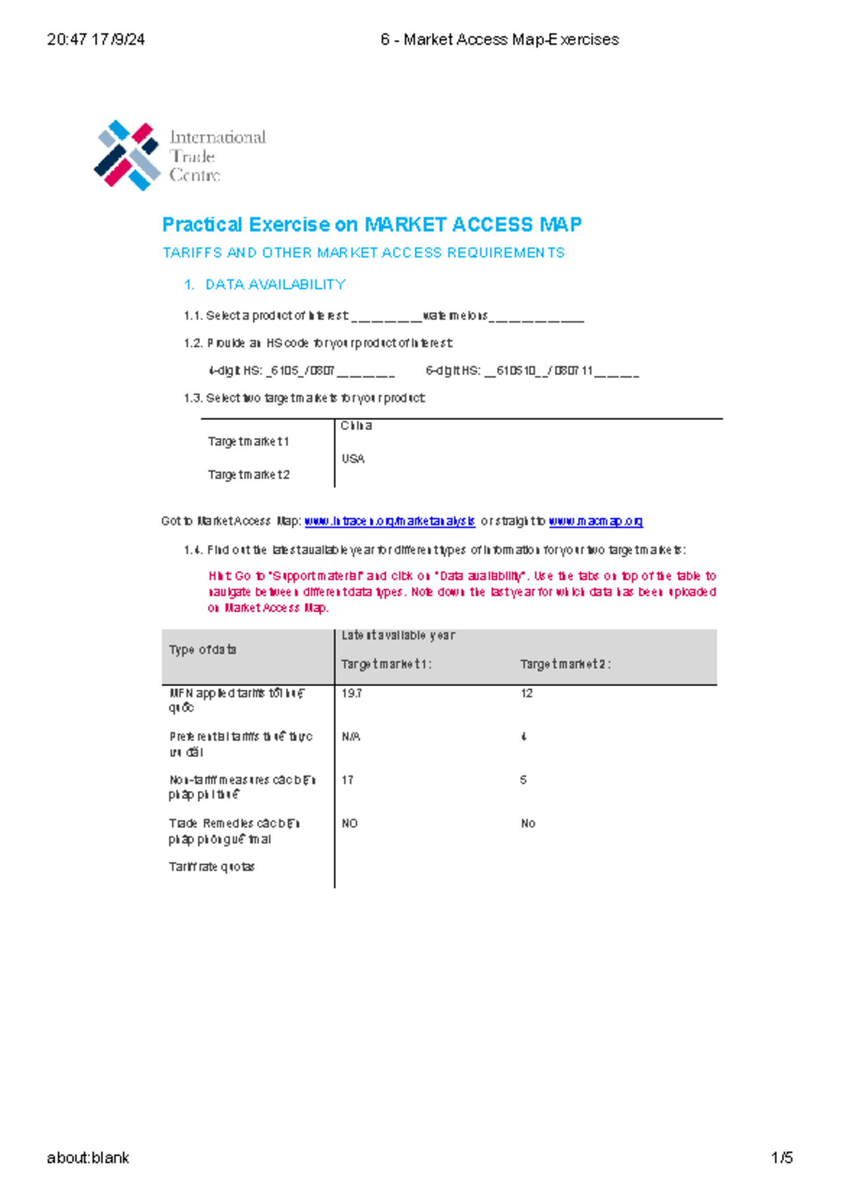 6 - Market Access Map-Exercises - Practical Exercise on MARKET ACCESS ...