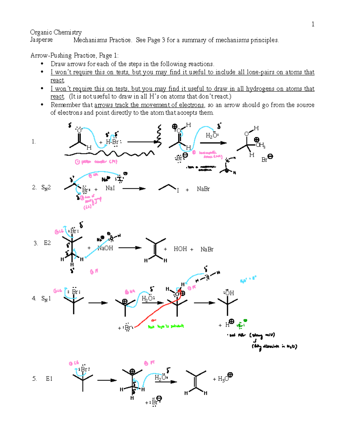 Organic Chemistry 1 Mechanisms Practice Worksheet - Studocu