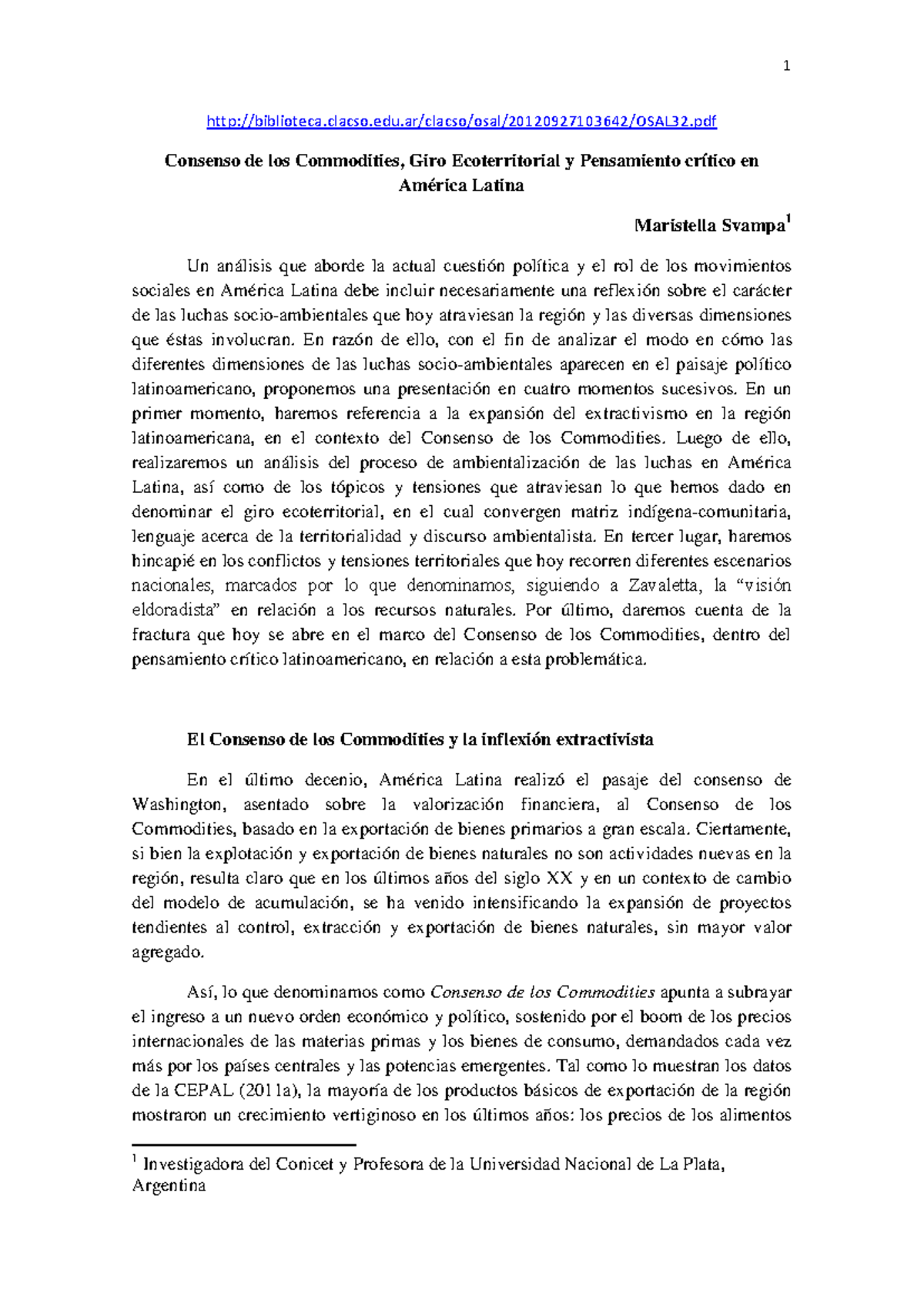 Análisis del Consenso de los Commodities y el Giro Ecoterritorial en ...