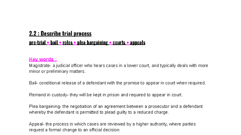 CRIM UNIT 3 2 - Trial Process, Bail, and Plea Bargaining Notes - Studocu