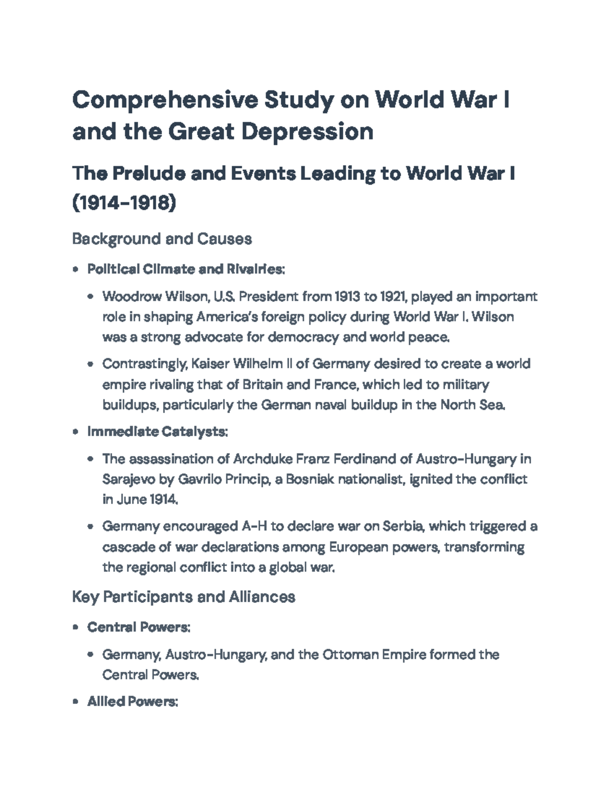 Comprehensive Analysis of WWI and the Great Depression's Impact ...