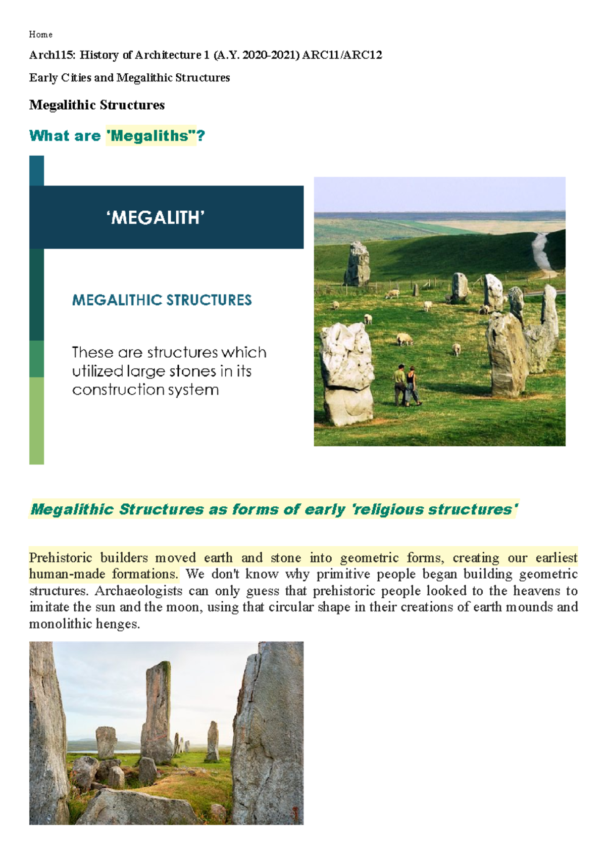 ARCH115: Early Cities & Megalithic Structures (2020-2021) - Studocu