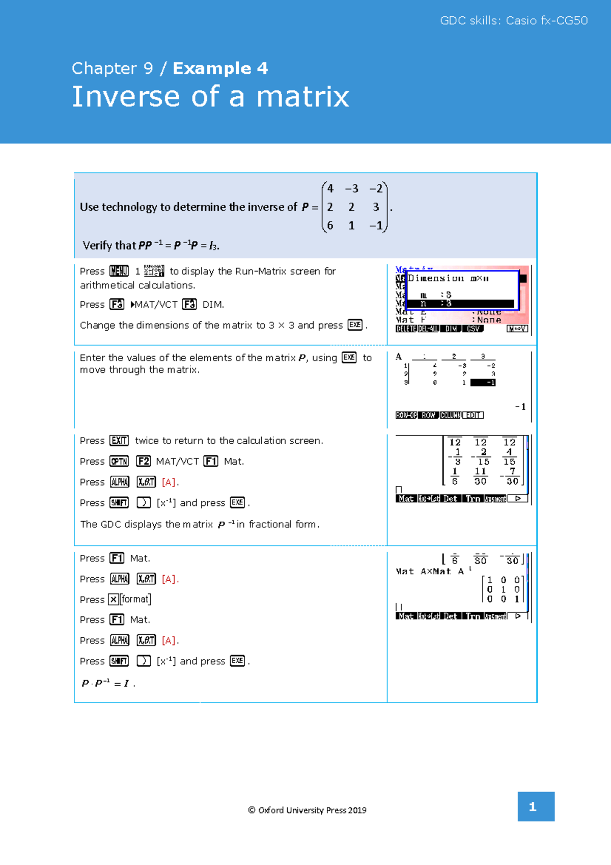 GDC Skills: Casio Chapter 9 - Inverse of Matrix Example 4 - Studocu
