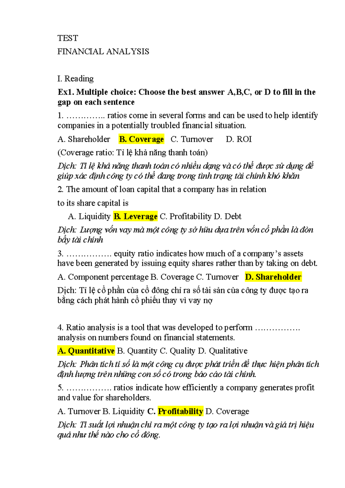Financial Analysis Essentials - Key Points & Exercises - Studocu