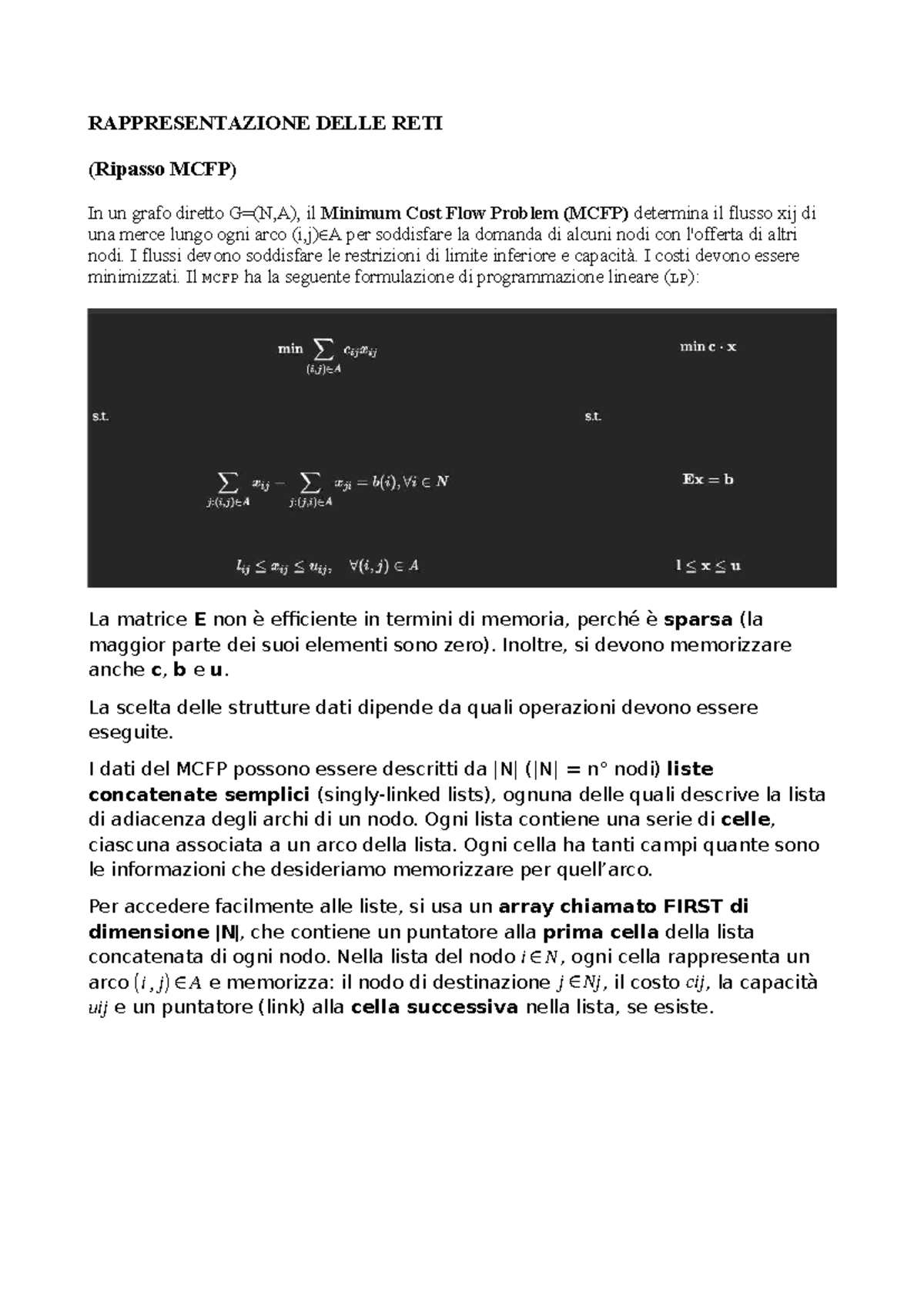 RAPPRESENTAZIONE DELLE RETI E MCFP - Lezione 4 di Ottimizzazione Reti ...