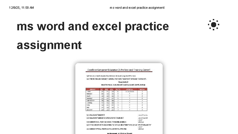 MS Word and Excel Practice Assignment: Essential Skills Development ...