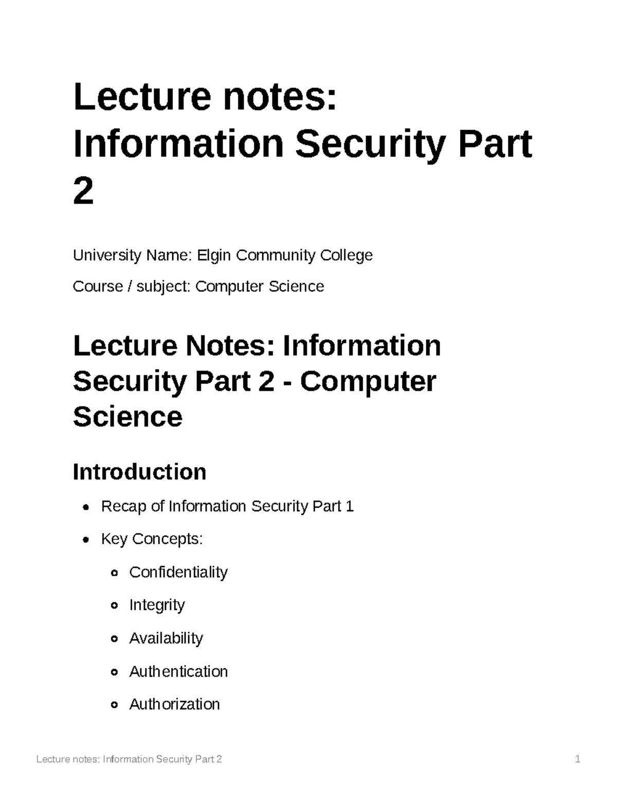 Lecture Notes for Info Security - Computer Science Part 2 - Studocu