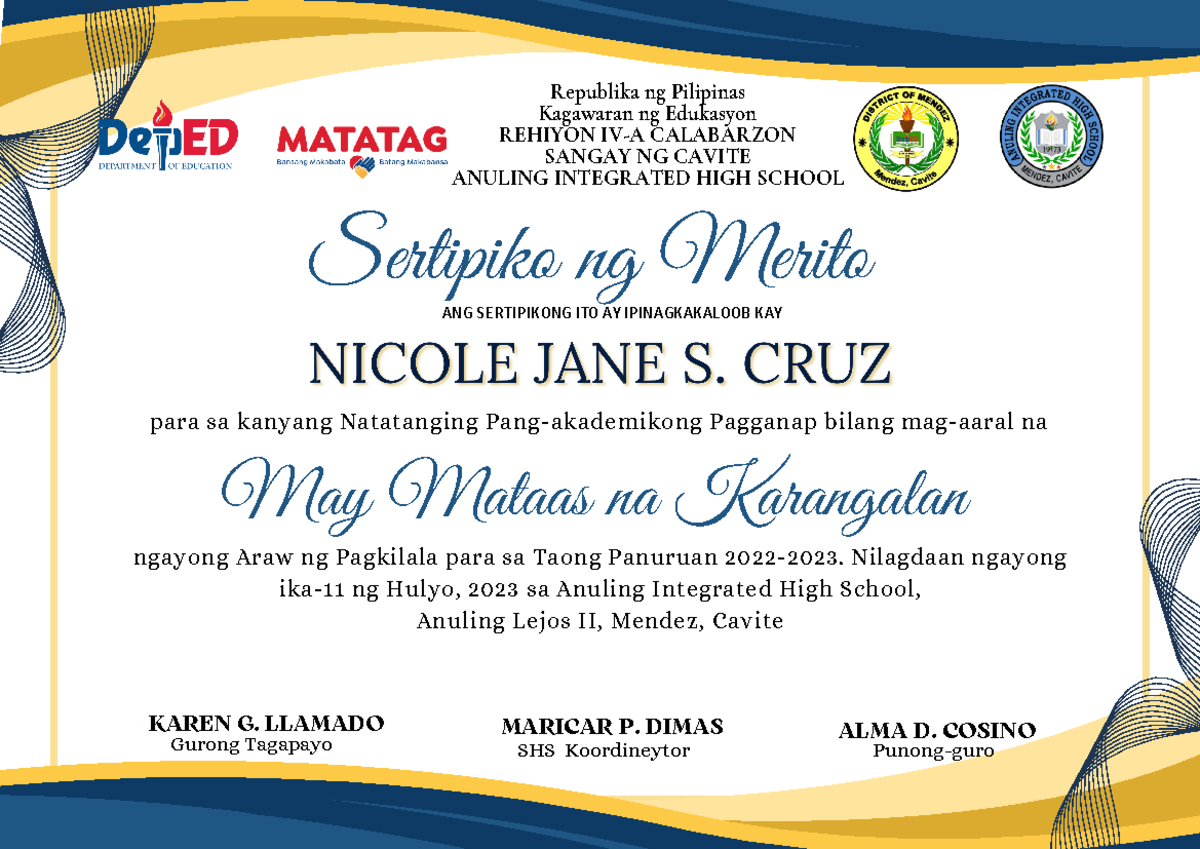 Grade 11 Recognition Certificates Template for SY 2022-2023 - Studocu