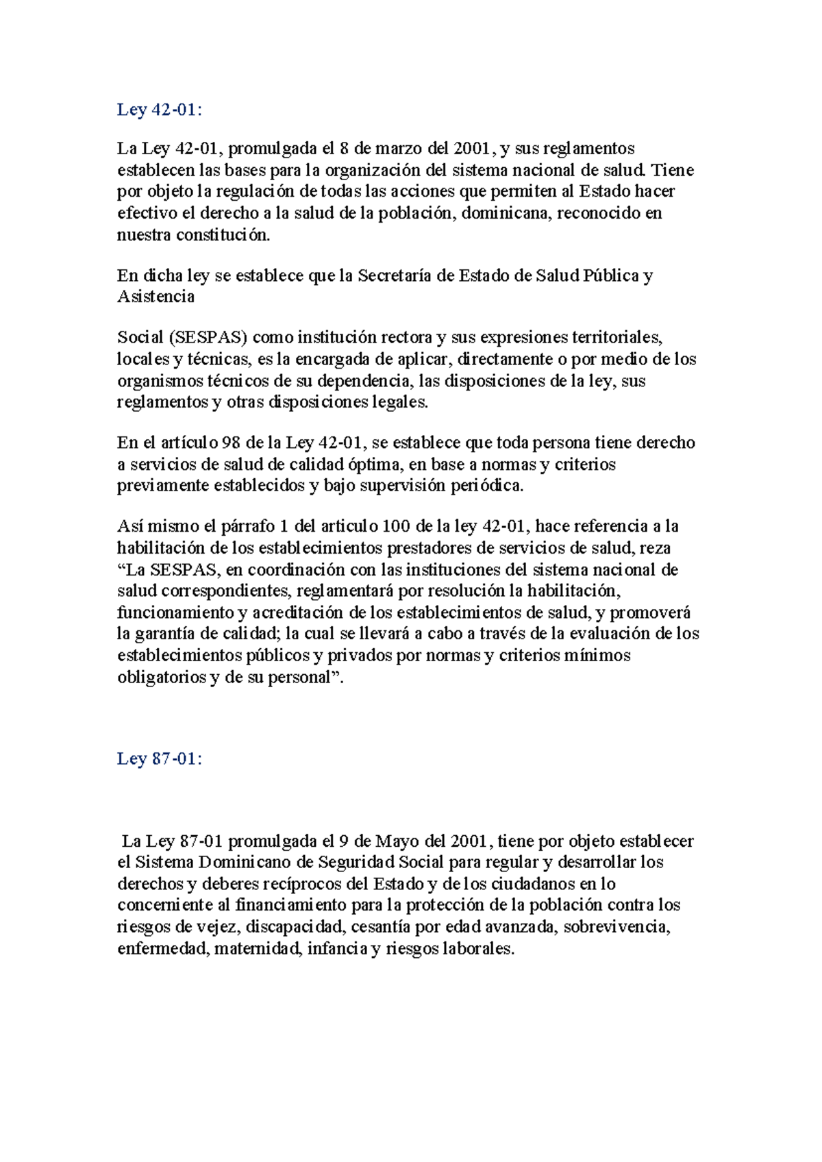 Ley 42-01 y Ley 87-01: Resumen de Regulaciones de Salud y Seguridad ...