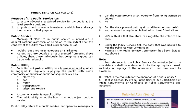 Public Service Act (CA 146): Understanding Public Utilities and ...