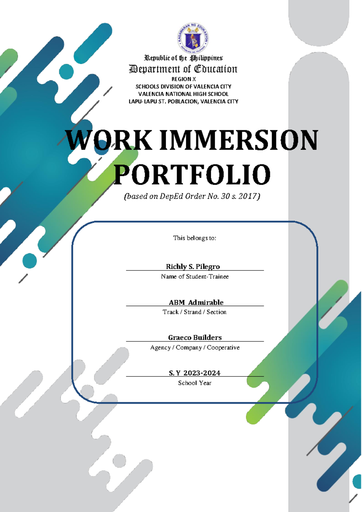 WORK IMMERSION PORTFOLIO for ABM - SY 2023-2024 - Studocu