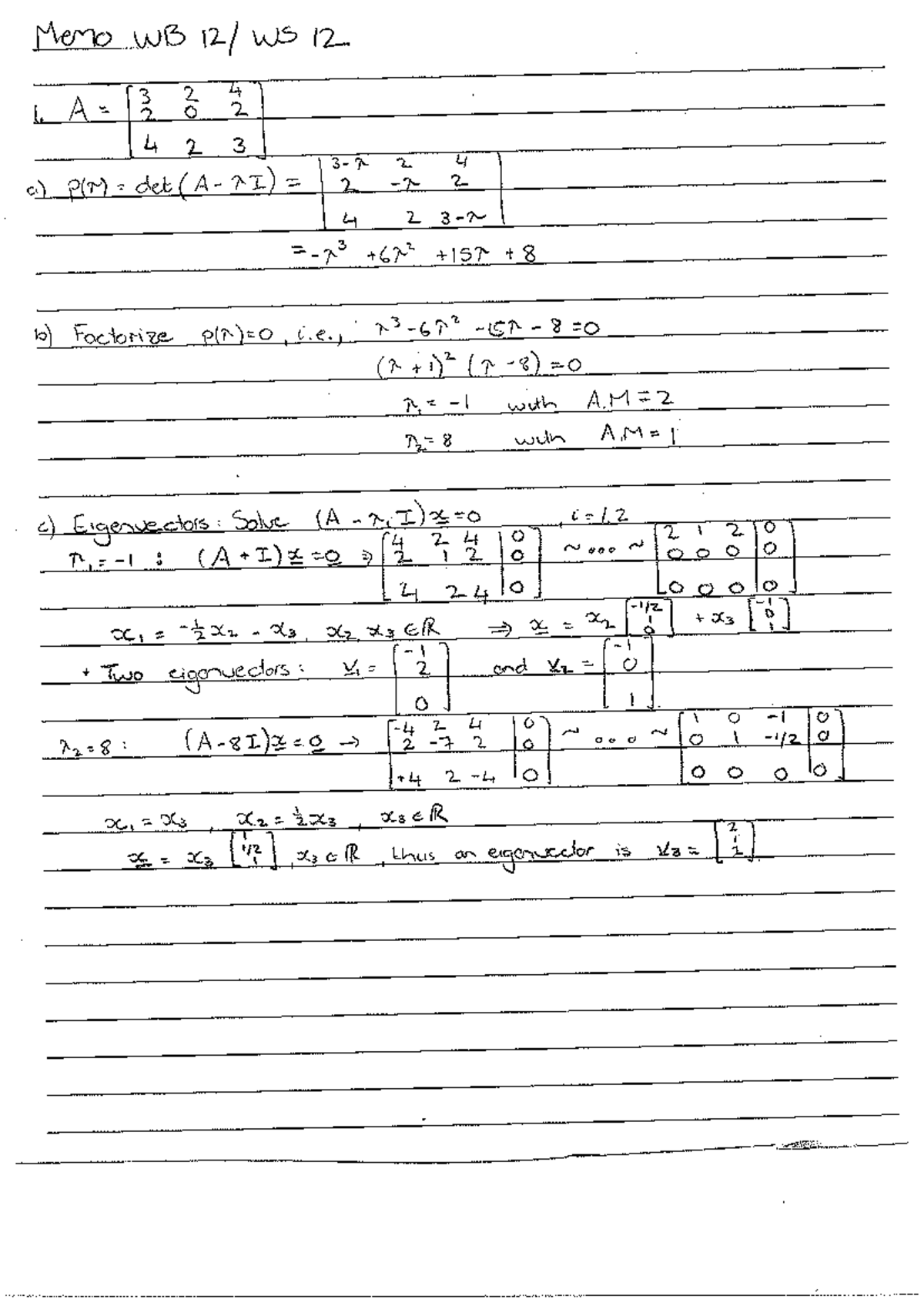 2021 WB12 Oplossingen WS12: Eigenvector Solutions and Factorization ...