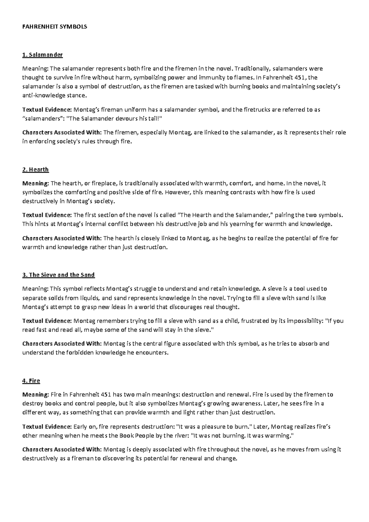 Fahrenheit 451: Analysis of Key Symbols and Their Meanings - Studocu