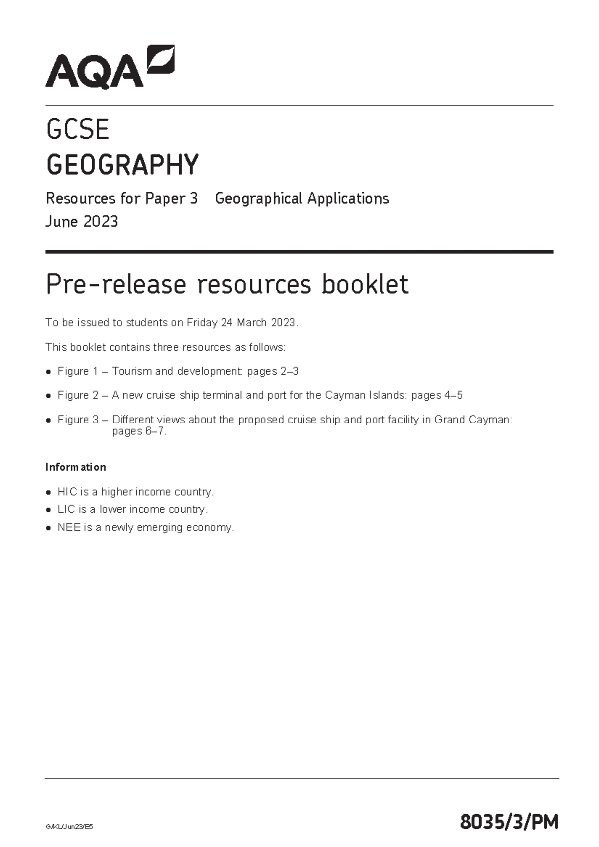 AQA GCSE Geography Paper 3 Pre-release 2023 Work Booklet 1 - Studocu