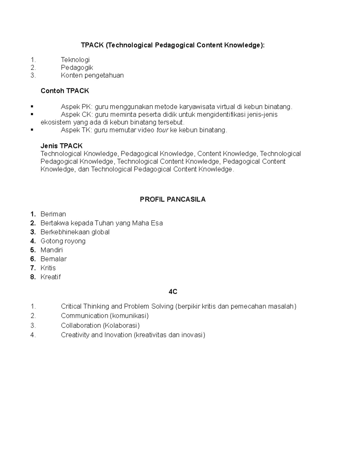 TPACK & Profil Pancasila: A Comprehensive Guide on 4C Implementations ...