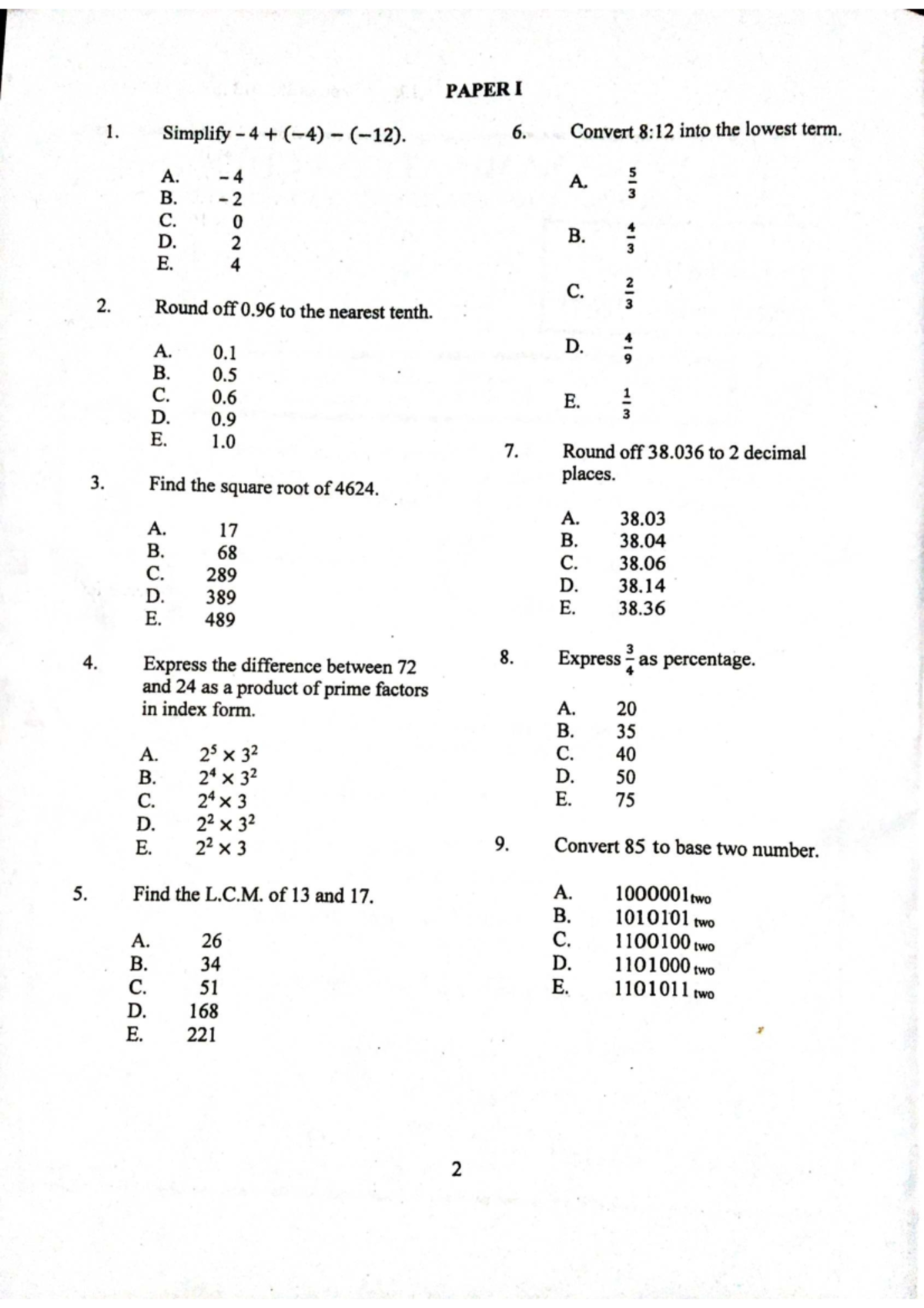 Document 23 - Past Papers: Math Concepts & Problem Solving - Studocu