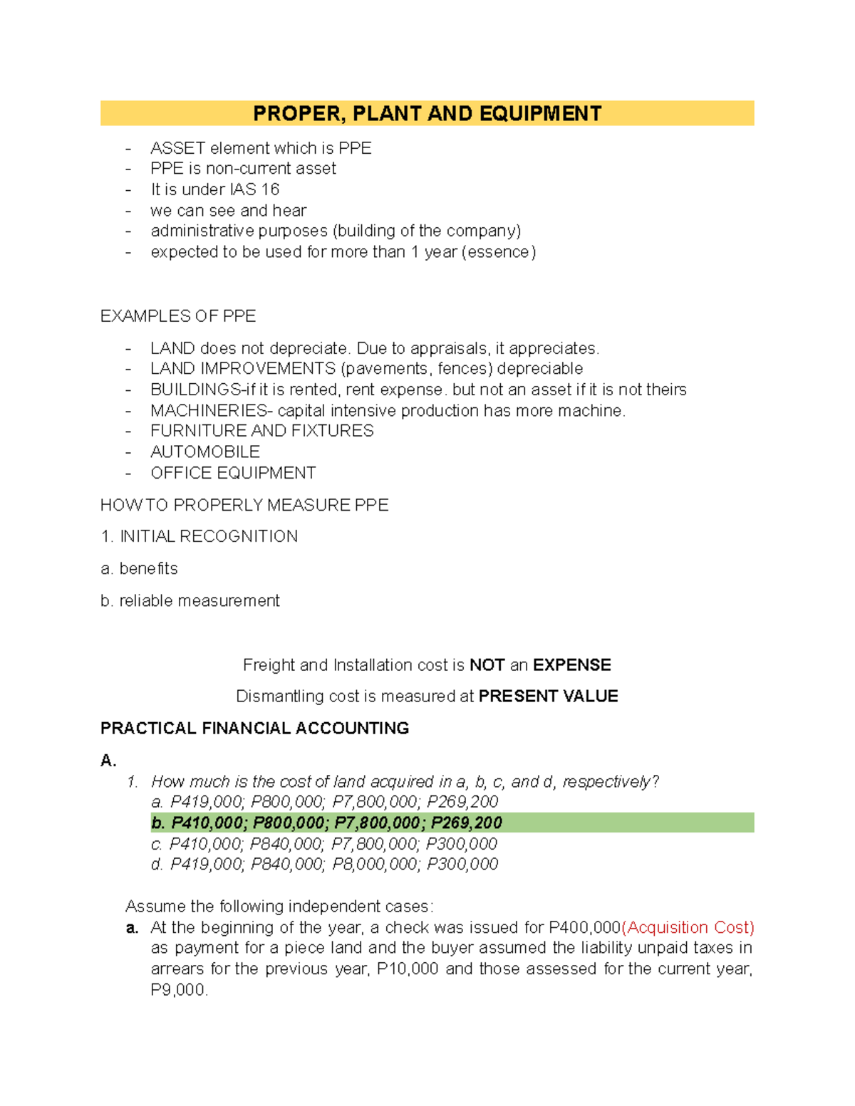 Intermediate Accounting Notes - PROPER, PLANT AND EQUIPMENT ASSET ...