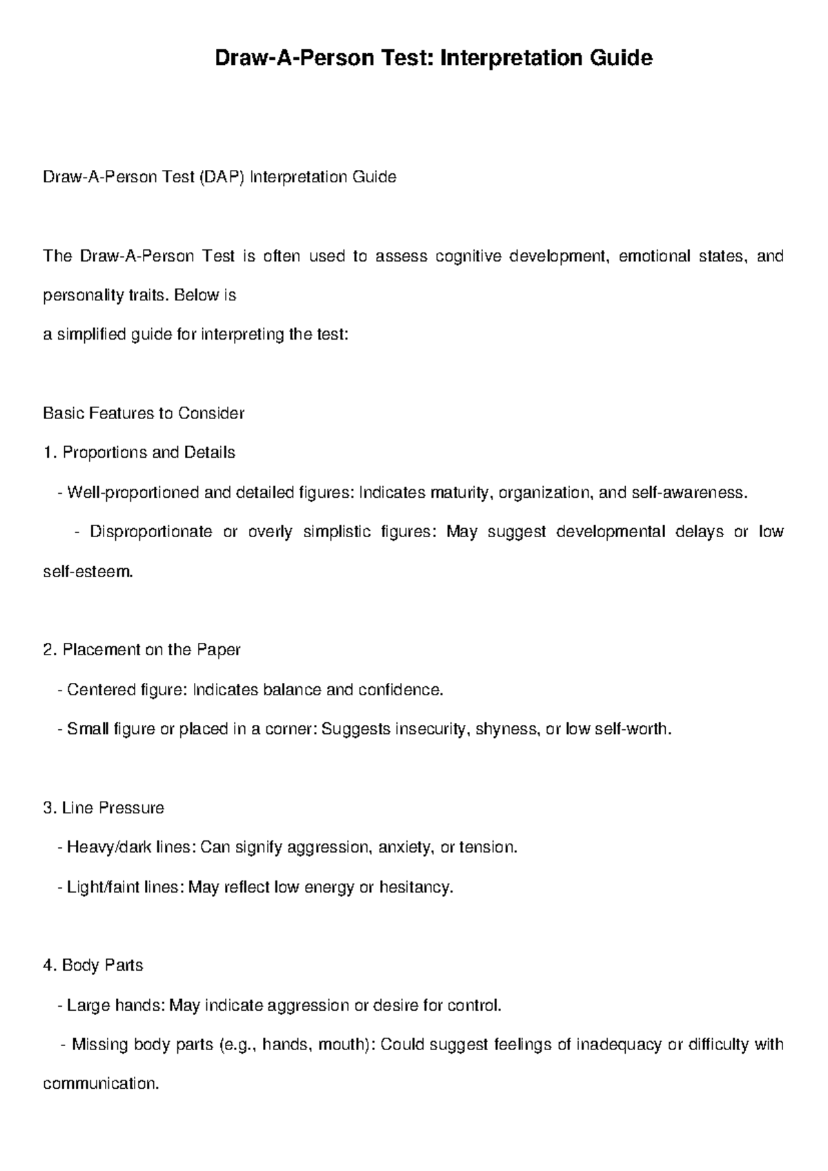 Draw-A-Person Test (DAP) Interpretation Guide & Analysis - Studocu